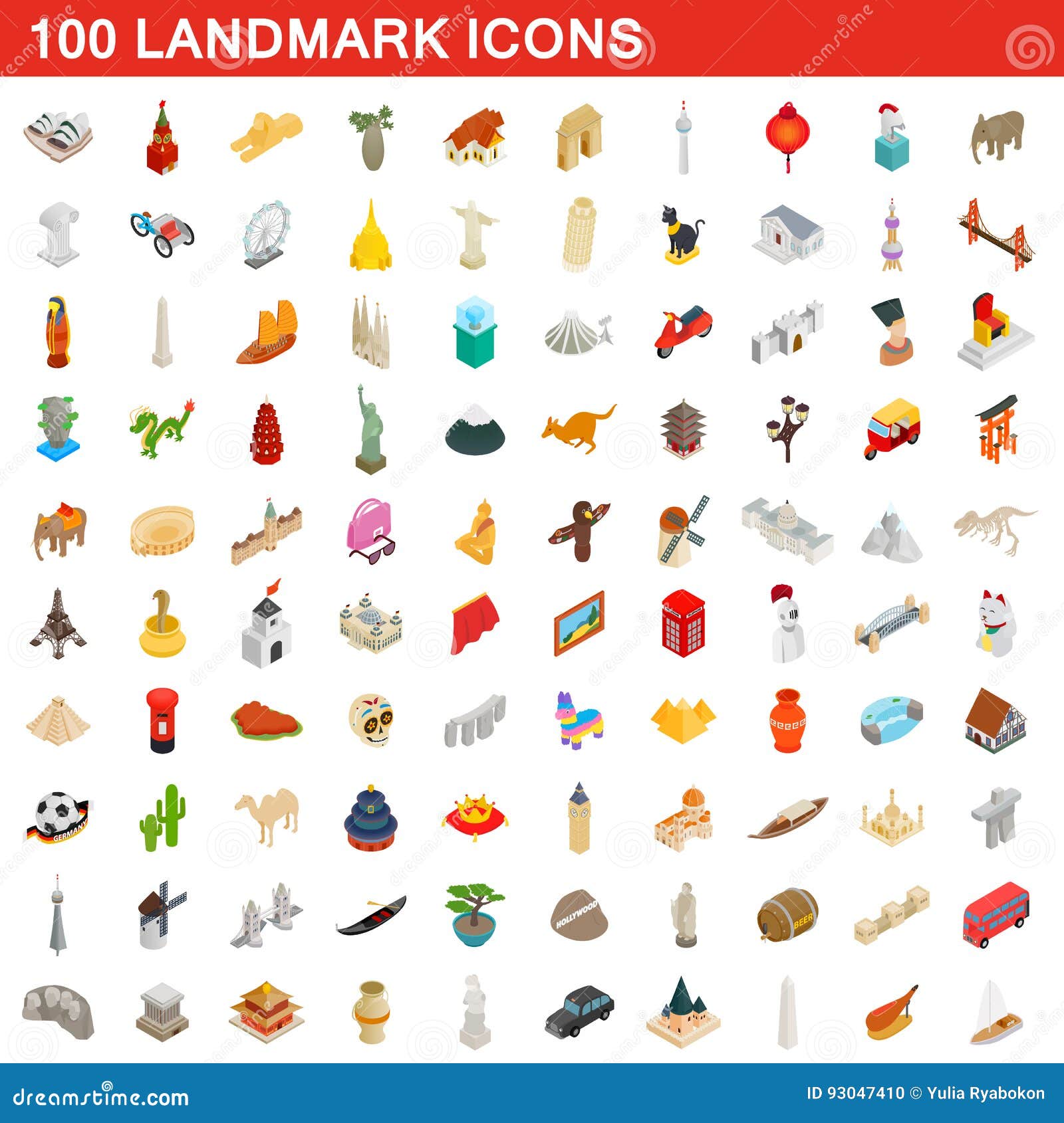 100 Landmark Icons Set, Isometric 3d Style Stock Vector - Illustration ...