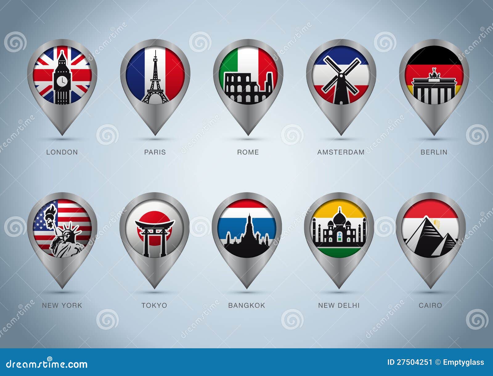 Landmark pins of the world stock vector. Illustration of background ...