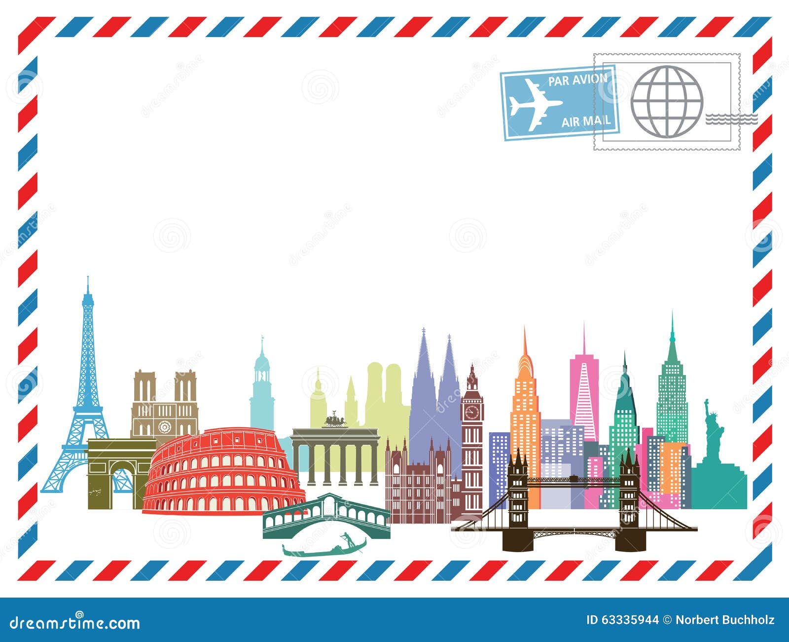 Landmarks on an Airmail Letter Stock Vector - Illustration of france ...
