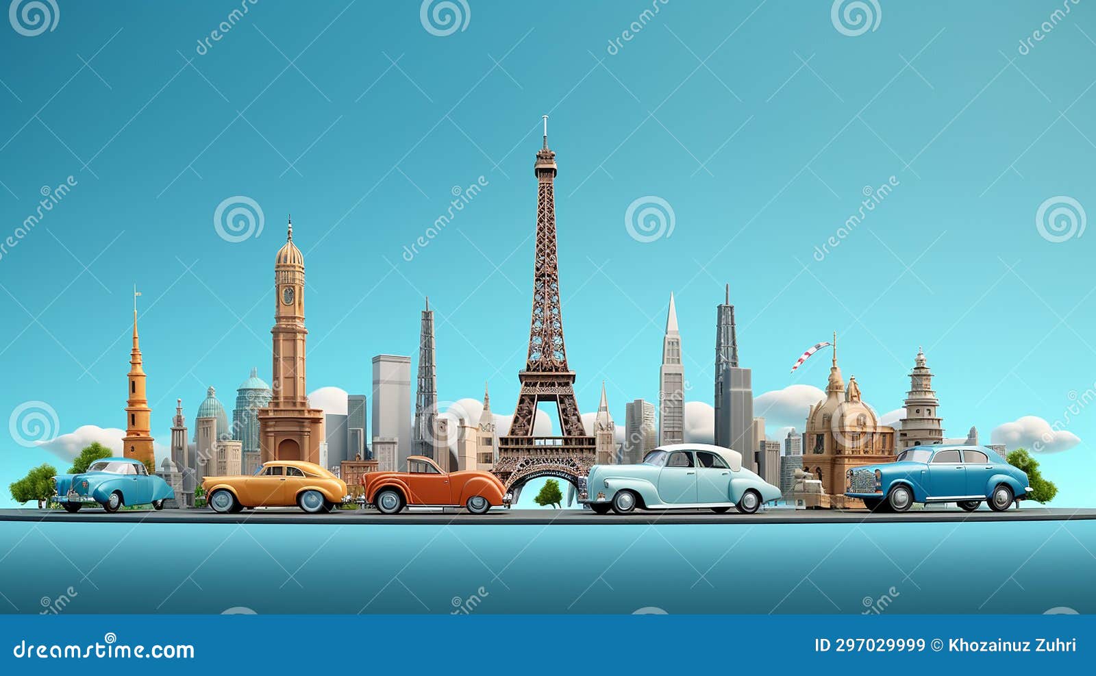Landmarks of Different Countries on Blue Background. Travel Concept ...