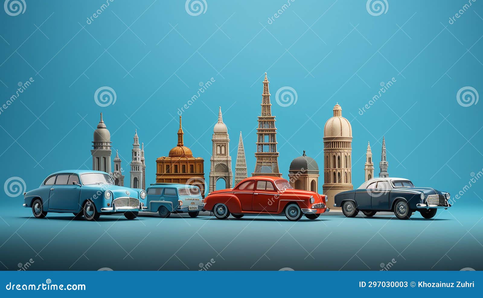 Landmarks of Different Countries on Blue Background. Travel Concept ...