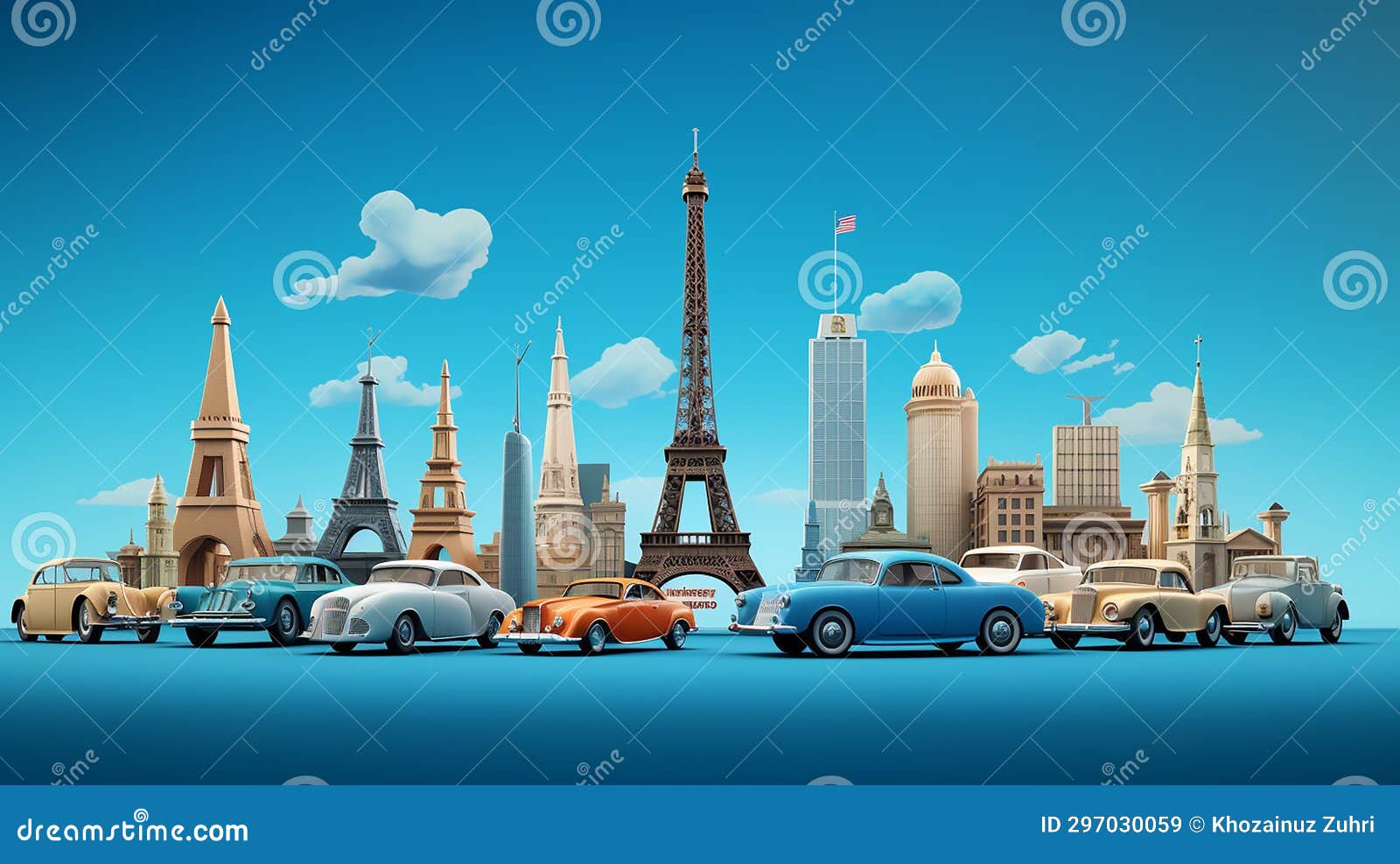 Landmarks of Different Countries on Blue Background. Travel Concept ...