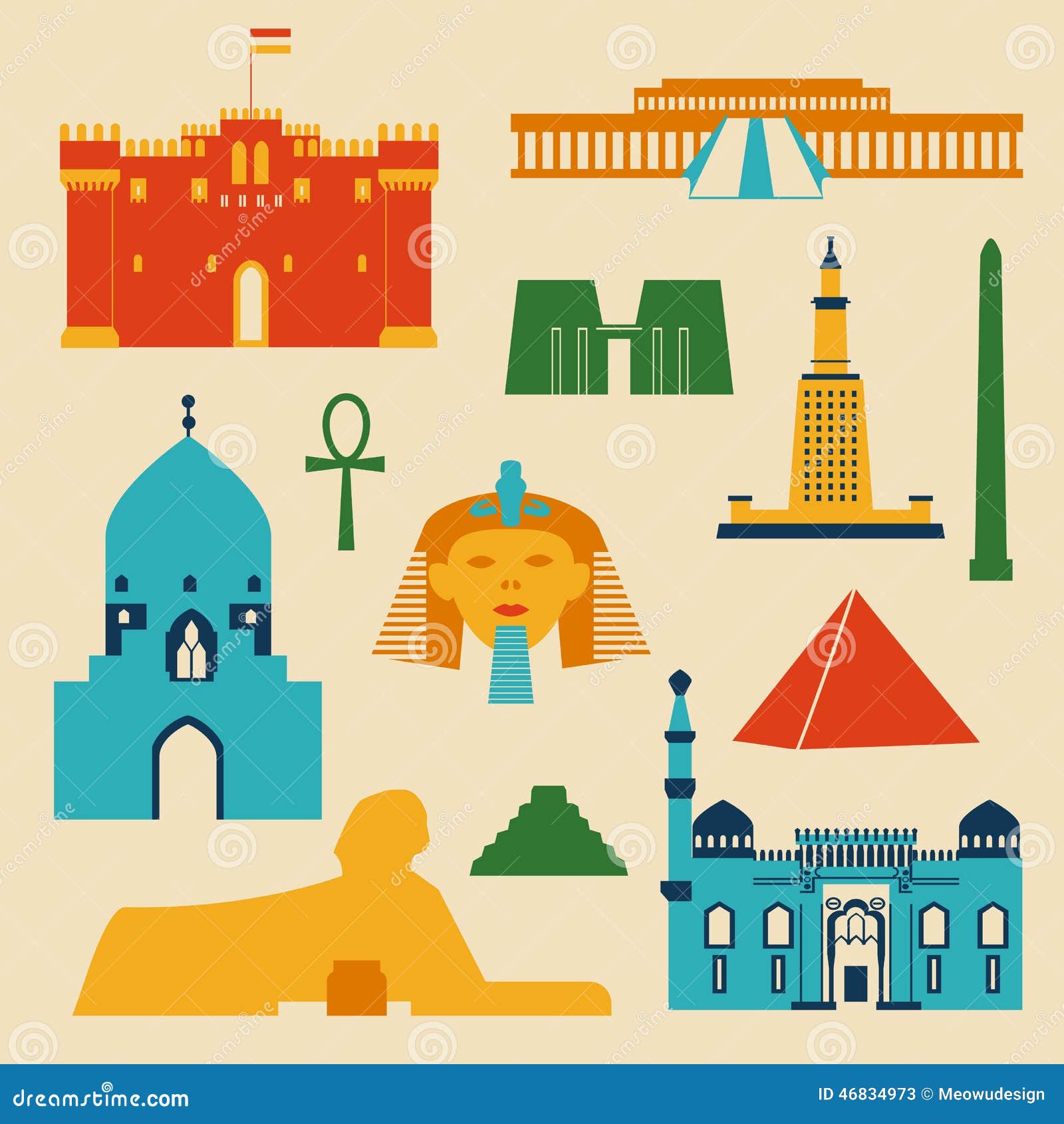 Landmarks of Egypt stock vector. Illustration of mosque - 46834973
