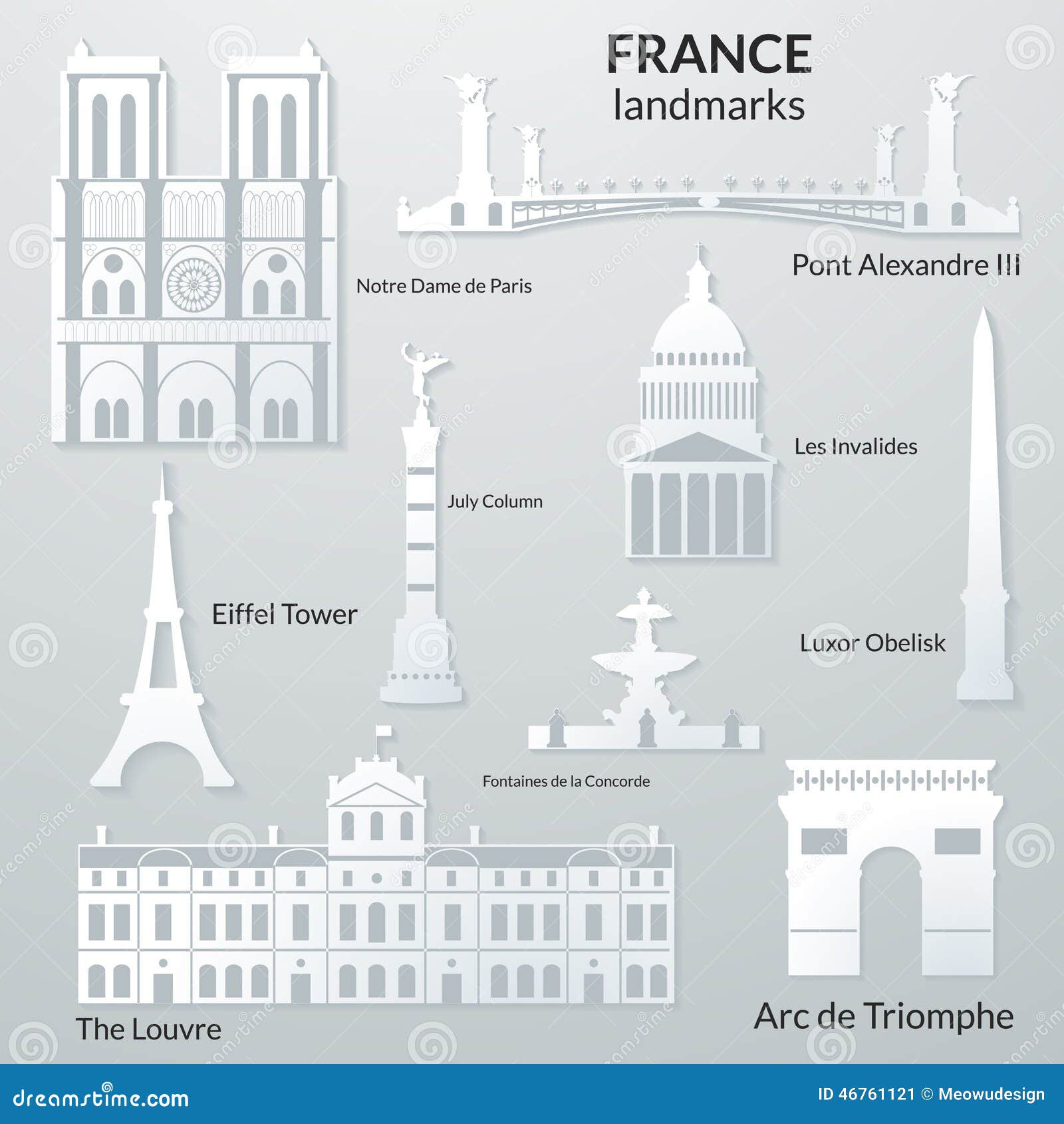Landmarks of France stock vector. Illustration of culture - 46761121