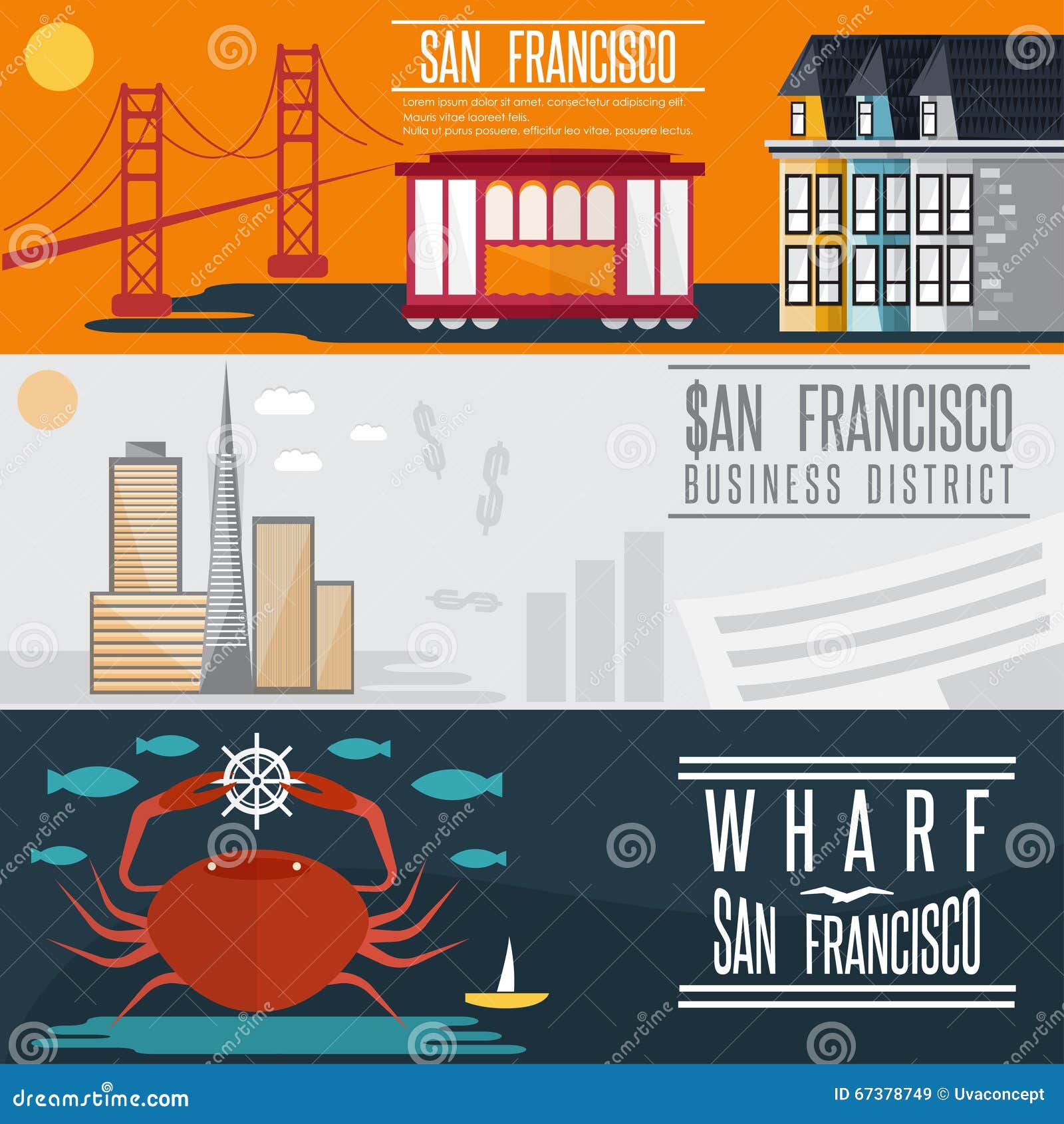 Landmarks Horizontal Flat Design Vector Banners Stock Vector ...