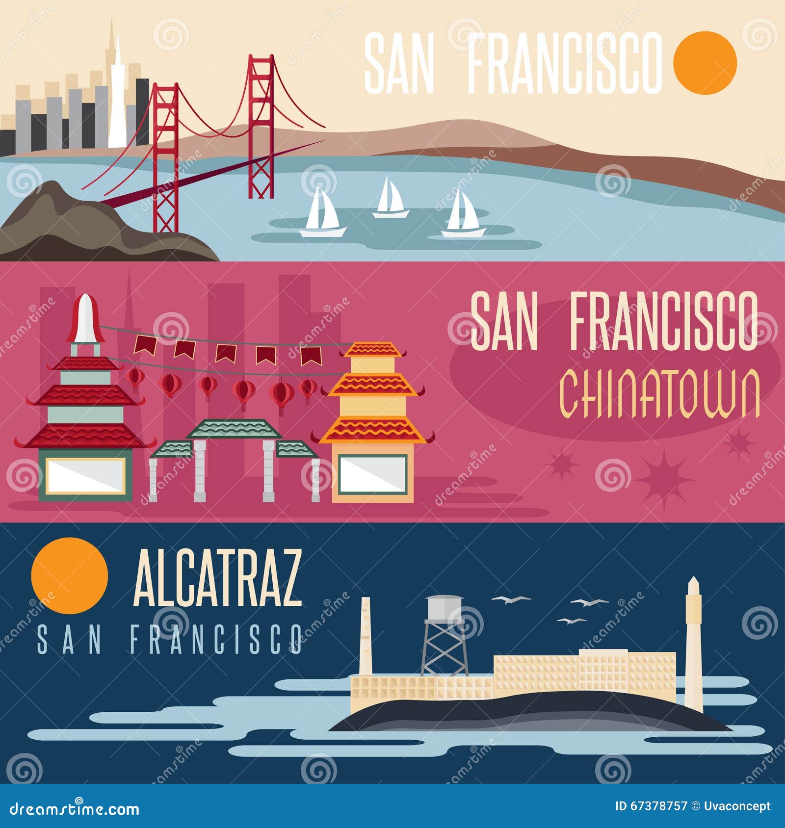 Landmarks Horizontal Flat Design Vector Banners | CartoonDealer.com ...