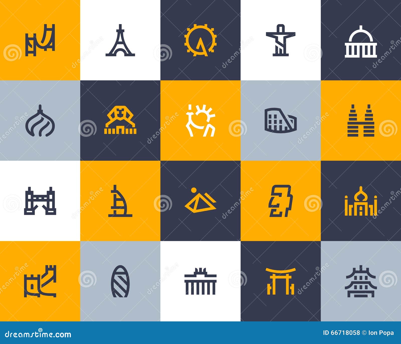 Landmarks Icons. Flat Style Editorial Stock Photo - Illustration of ...