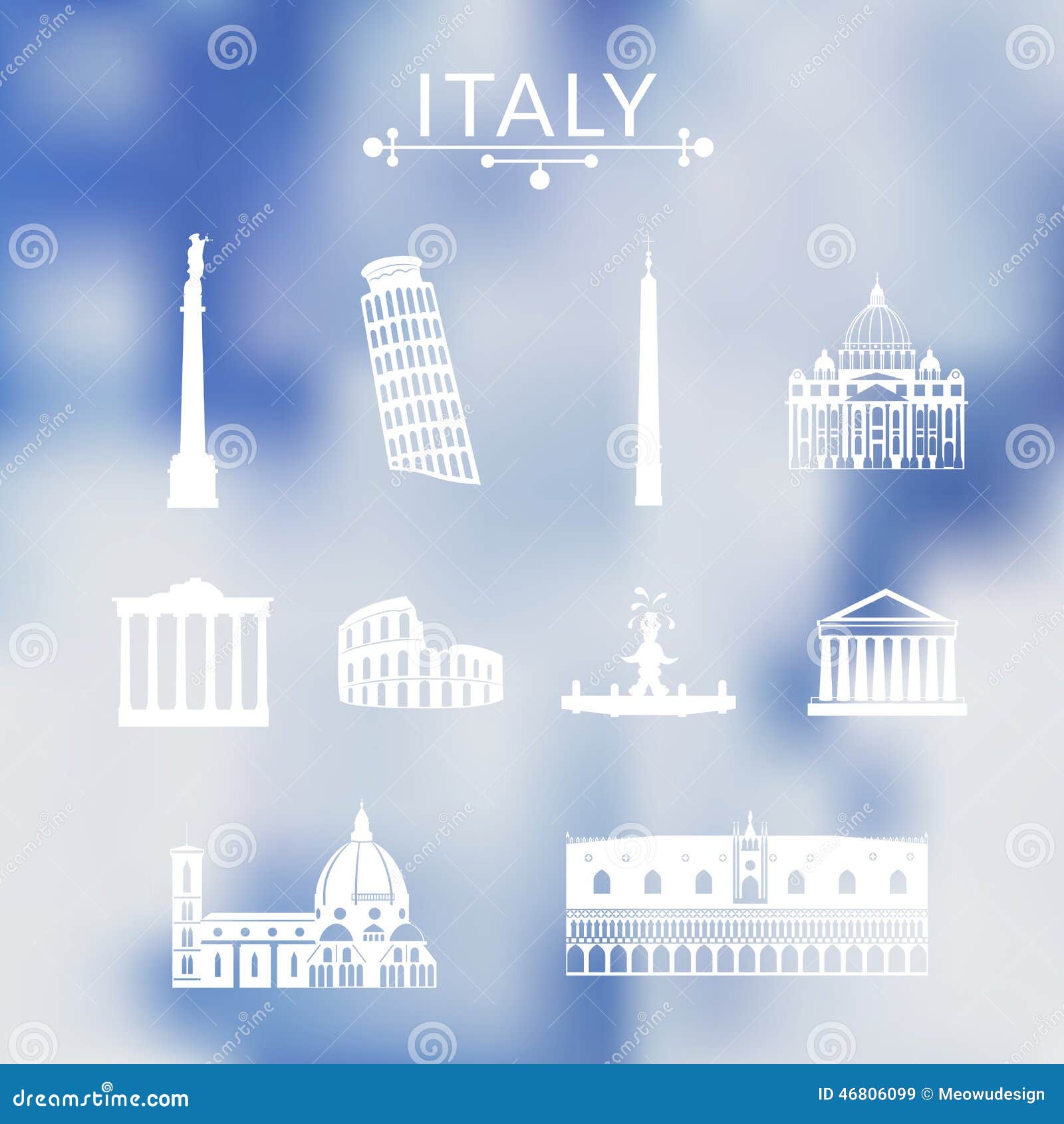 Landmarks of Italy set stock vector. Illustration of famous - 46806099