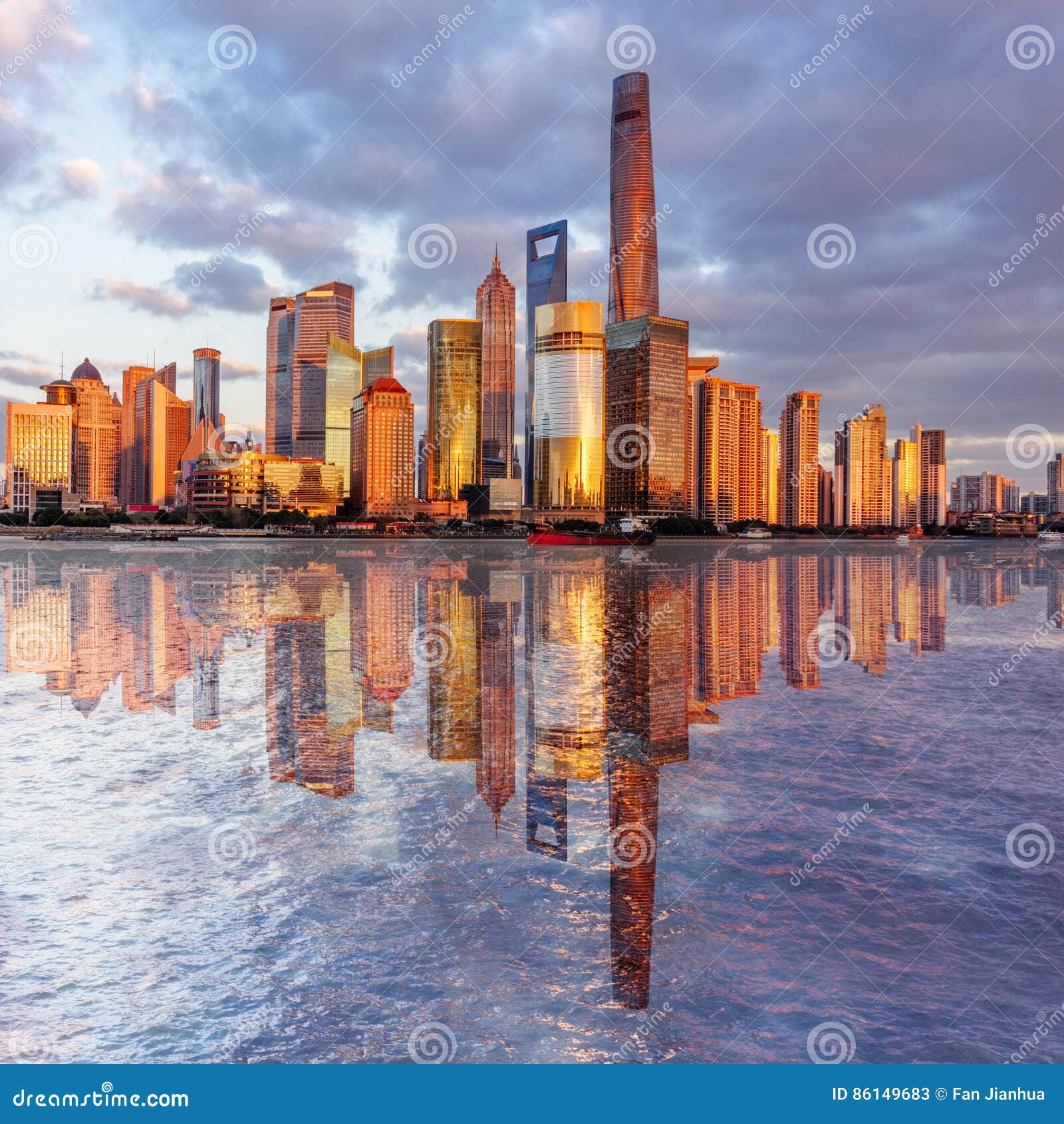 Landmarks of Shanghai with Huangpu River Stock Image - Image of ...