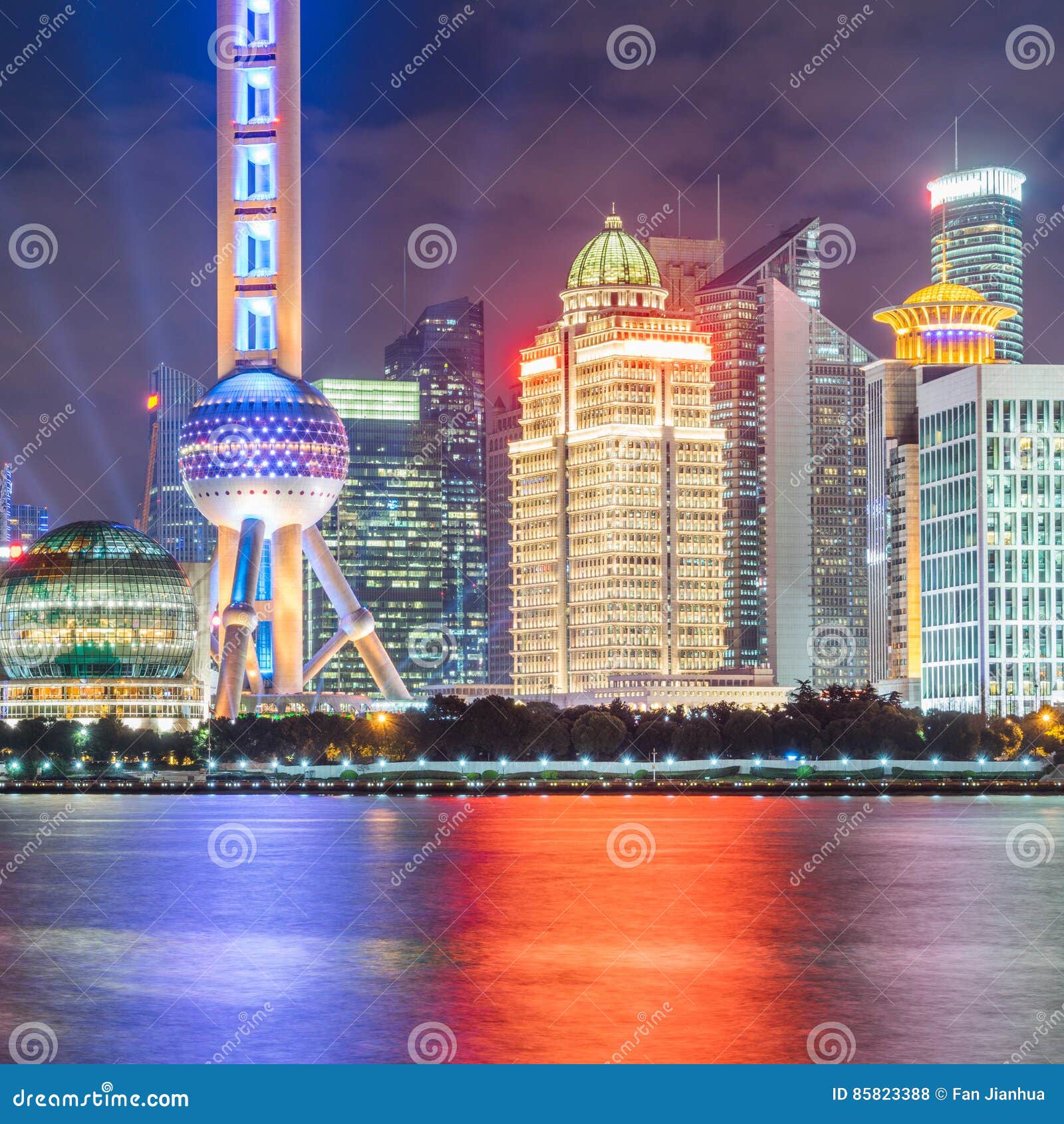 Landmarks of Shanghai with Huangpu River at Night Stock Photo - Image ...