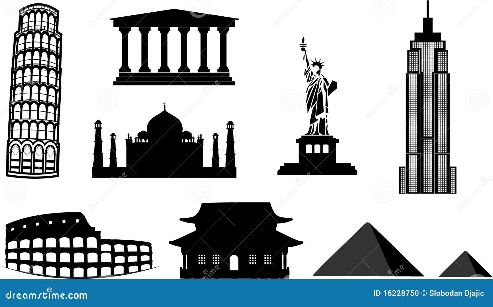 Landmarks silhouettes editorial image. Illustration of amphitheater ...