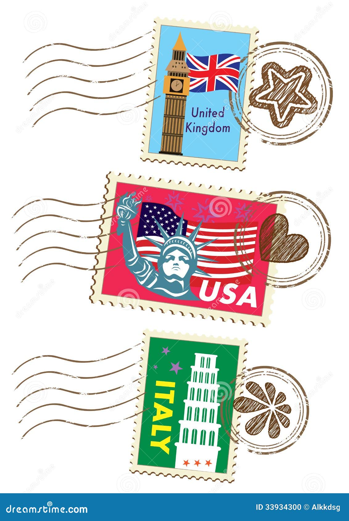 Landmarks stamps set stock vector. Illustration of italy - 33934300
