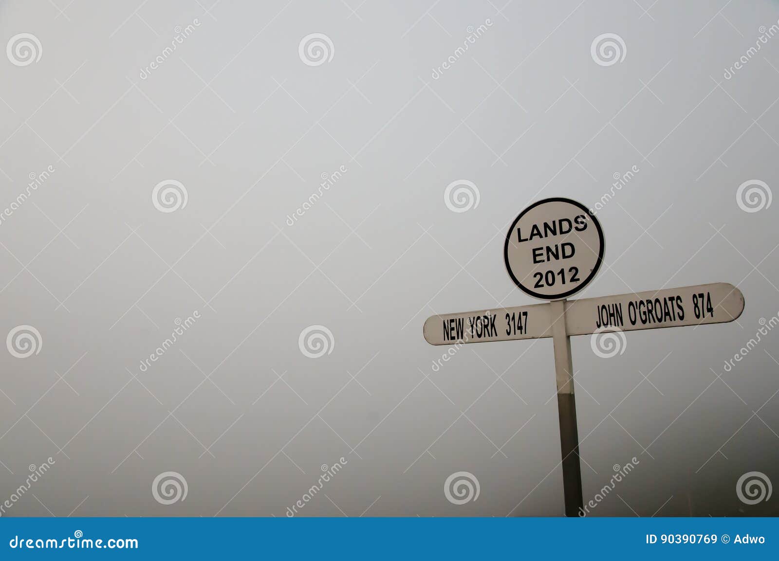 Lands End Signpost in Thick Fog - Cornwall - England Stock Image ...