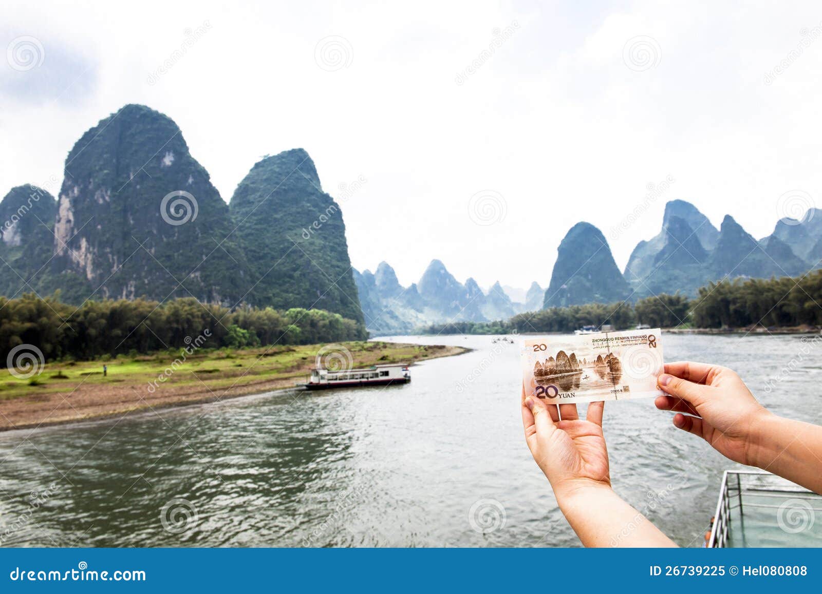 Li River and 20 Yuan Bill. the Landscape Depicted on the Banknote is ...