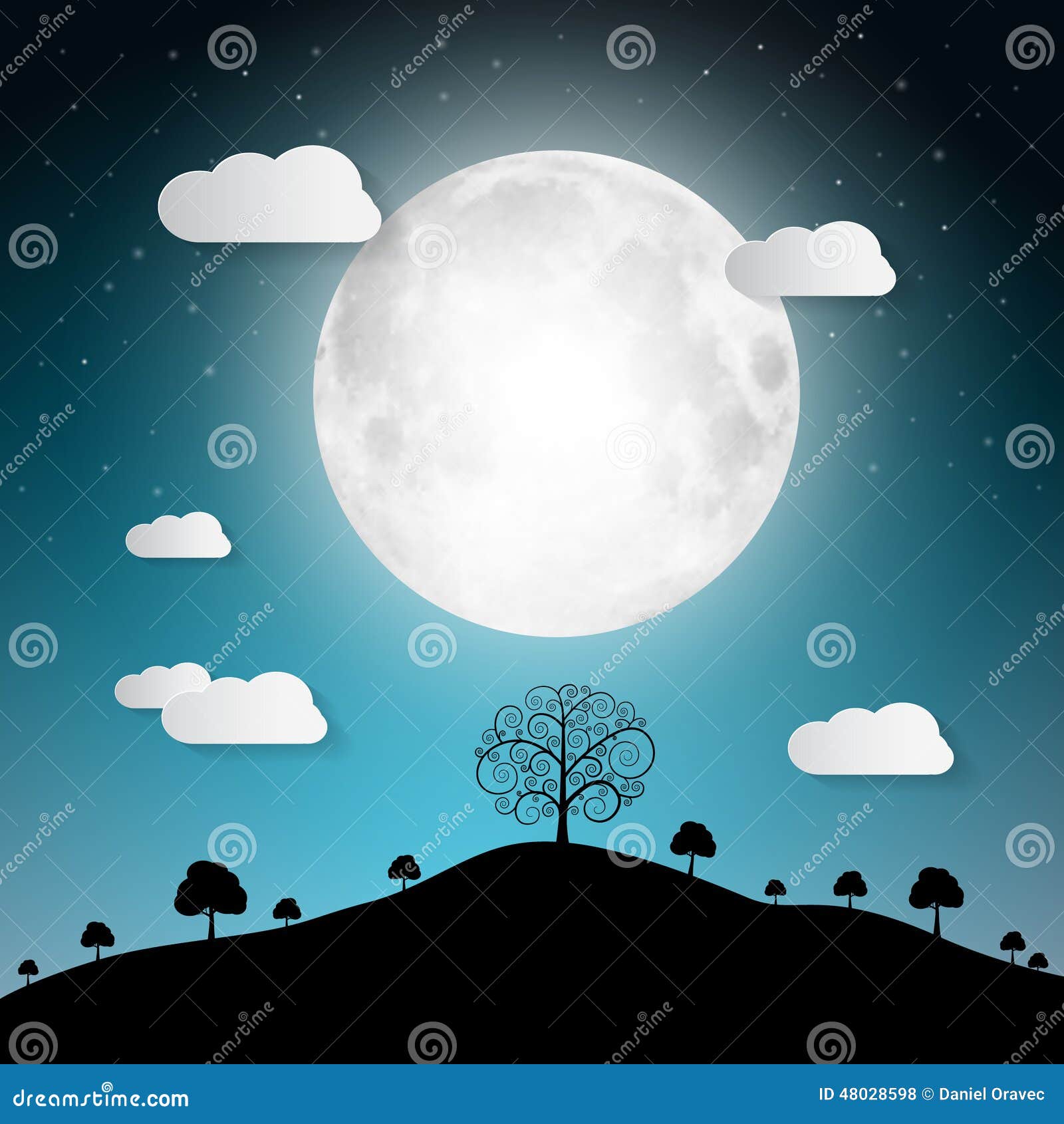 Landscape Abstract Full Moon Vector Illustration Stock Vector ...