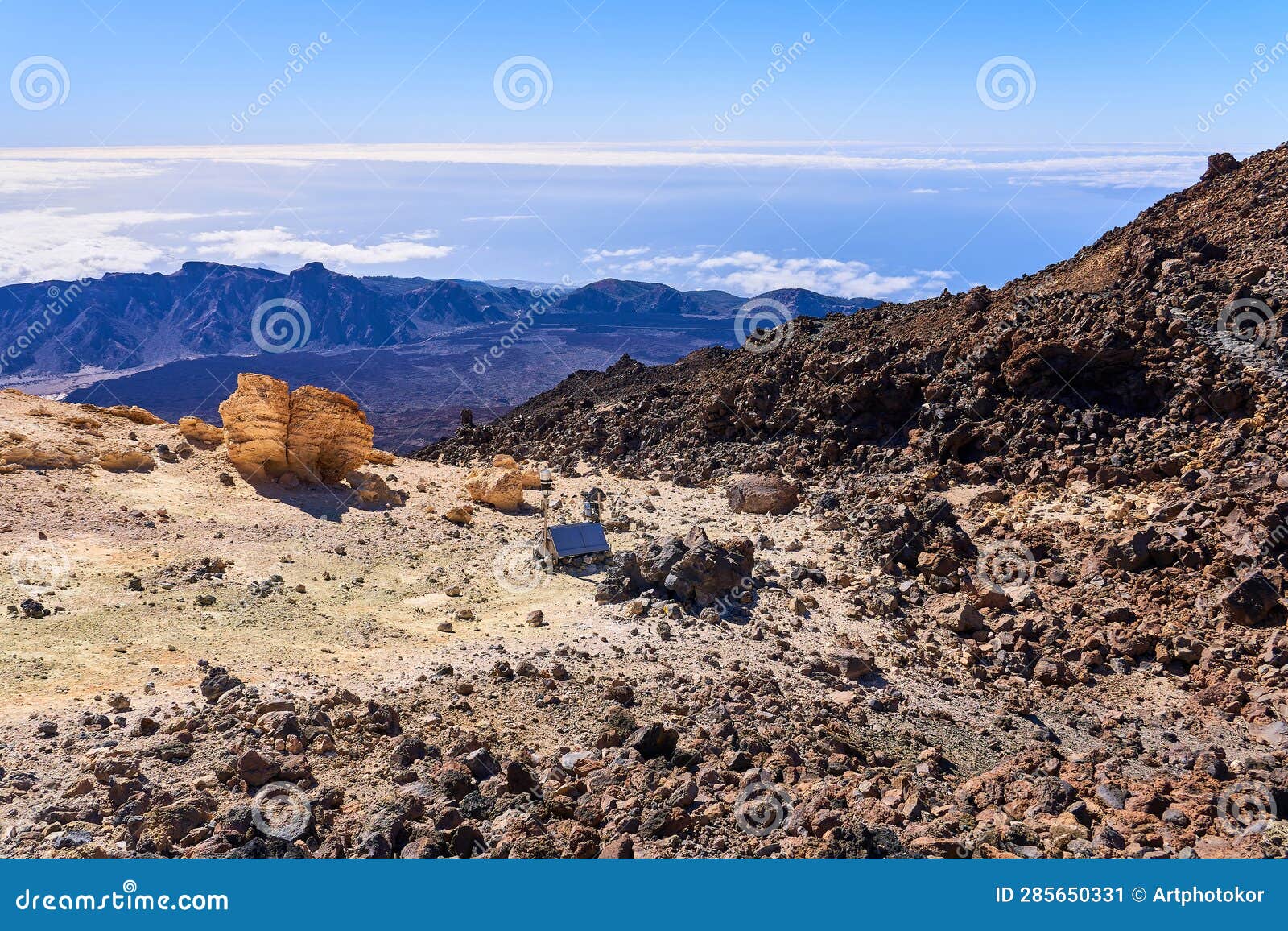 Landscape with an Active Volcano High in the Mountains. Scientists ...