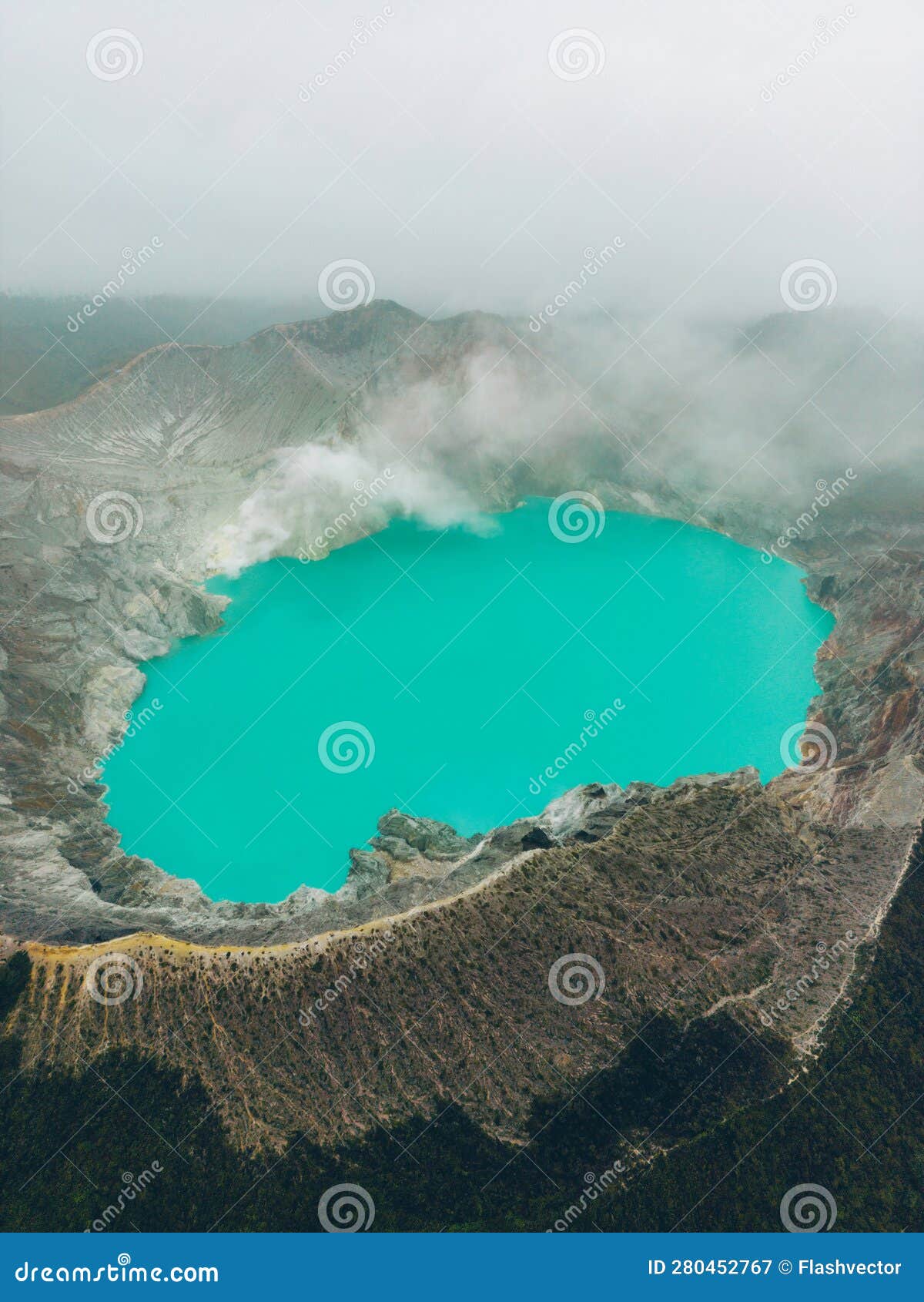 Landscape Aerial View of Ijen Volcano and Lake in Java, Indonesia ...