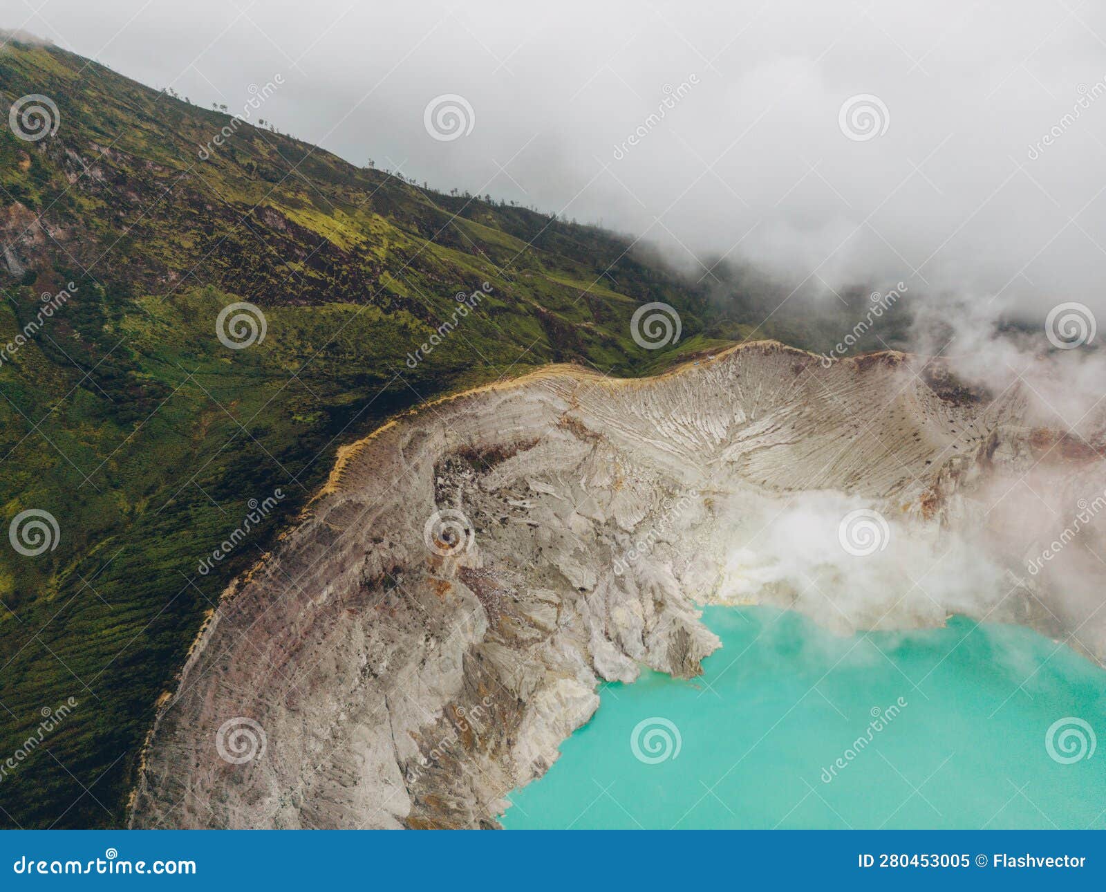 Landscape Aerial View of Ijen Volcano and Lake in Java, Indonesia ...