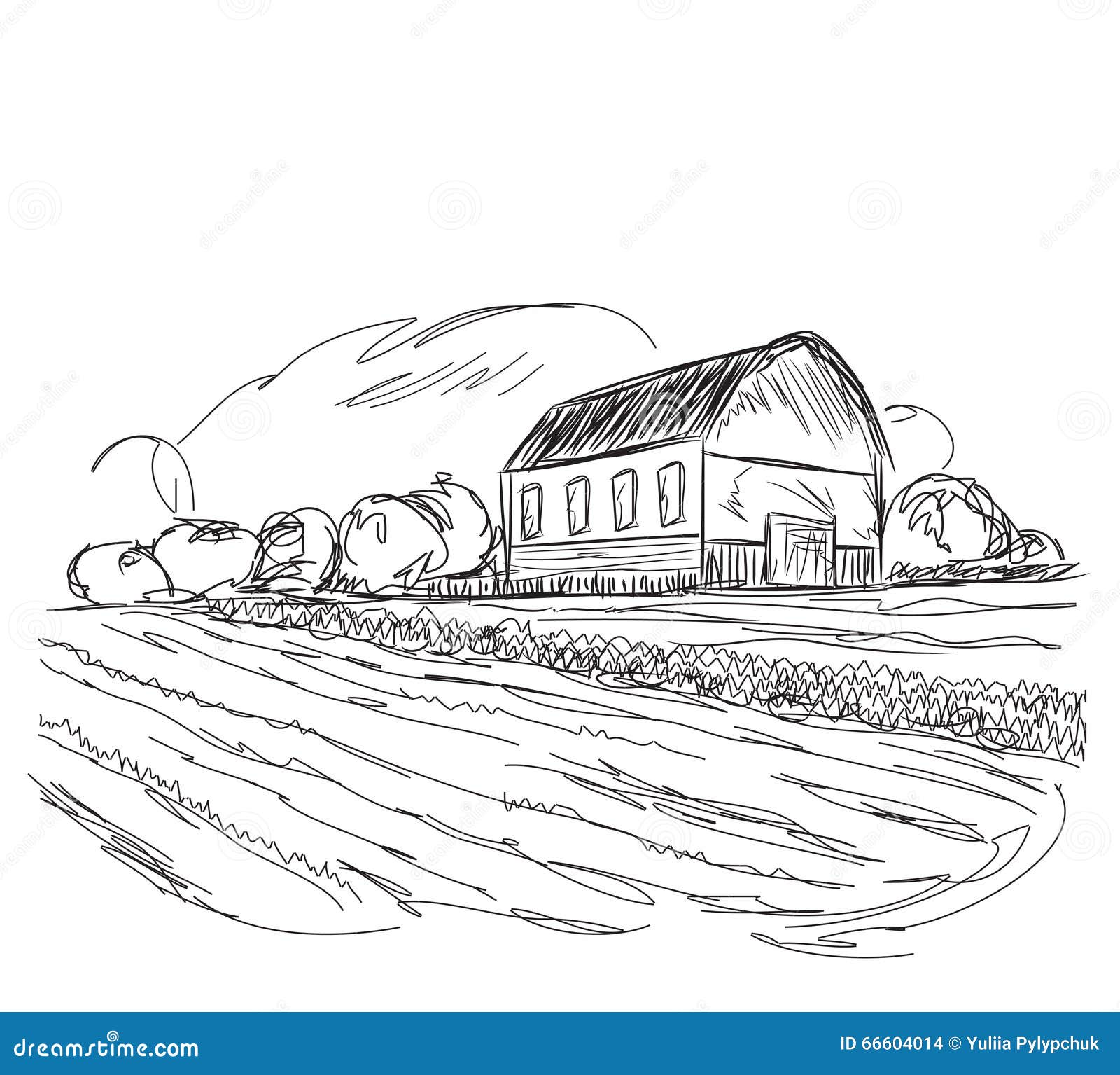 Landscape with Agrarian Fields and Village House. Stock Vector ...