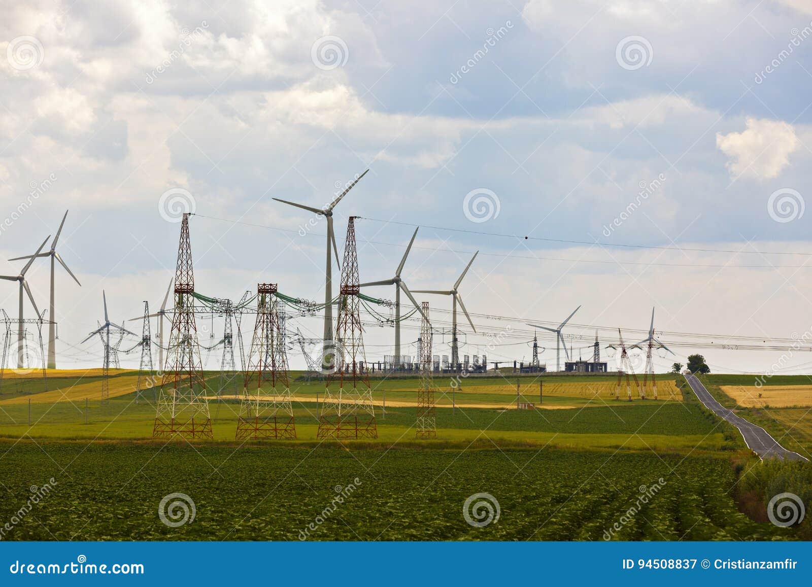 Landscape with an Agricultural and Wind Farm Stock Image - Image of ...
