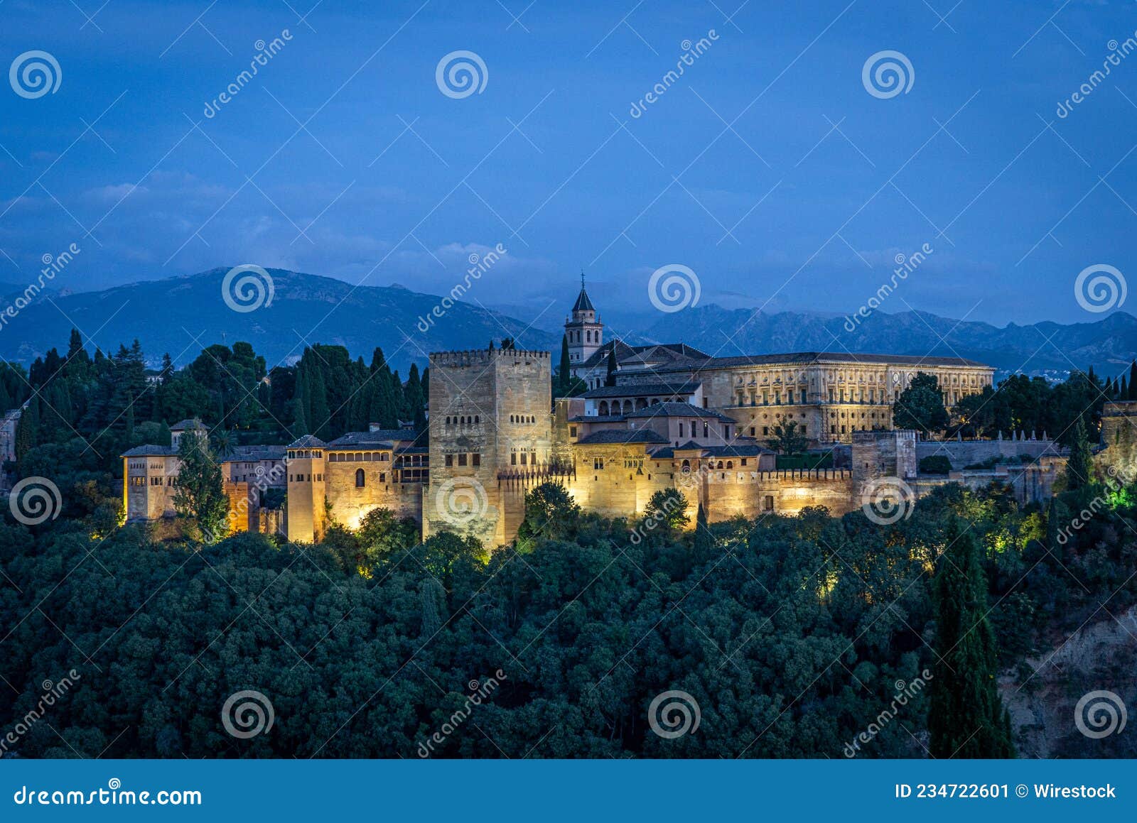 Landscape of the Alhambra Palace Surrounded by Greenery in the Evening ...