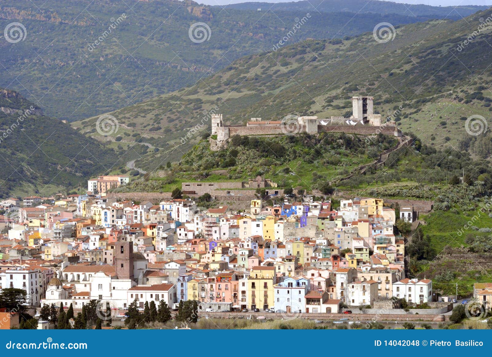 Landscape Of The Ancient City Of Bosa Stock Photo - Image of hills ...