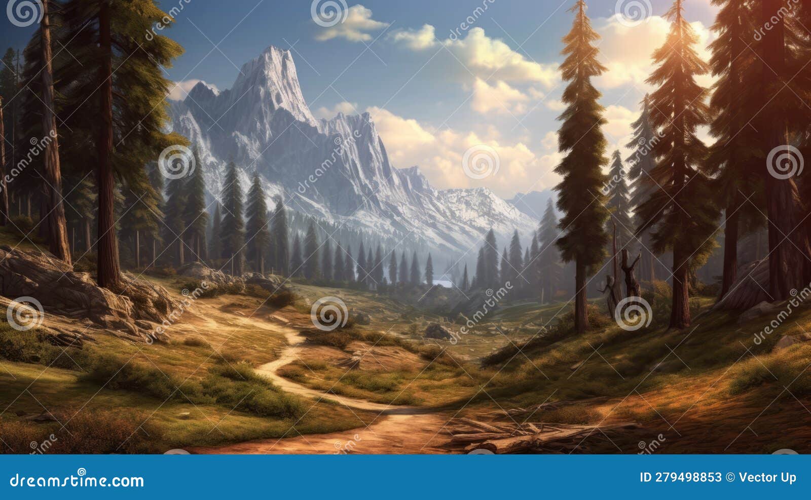 Landscape with Ancient High Sequoias. Generative AI Stock Image - Image ...