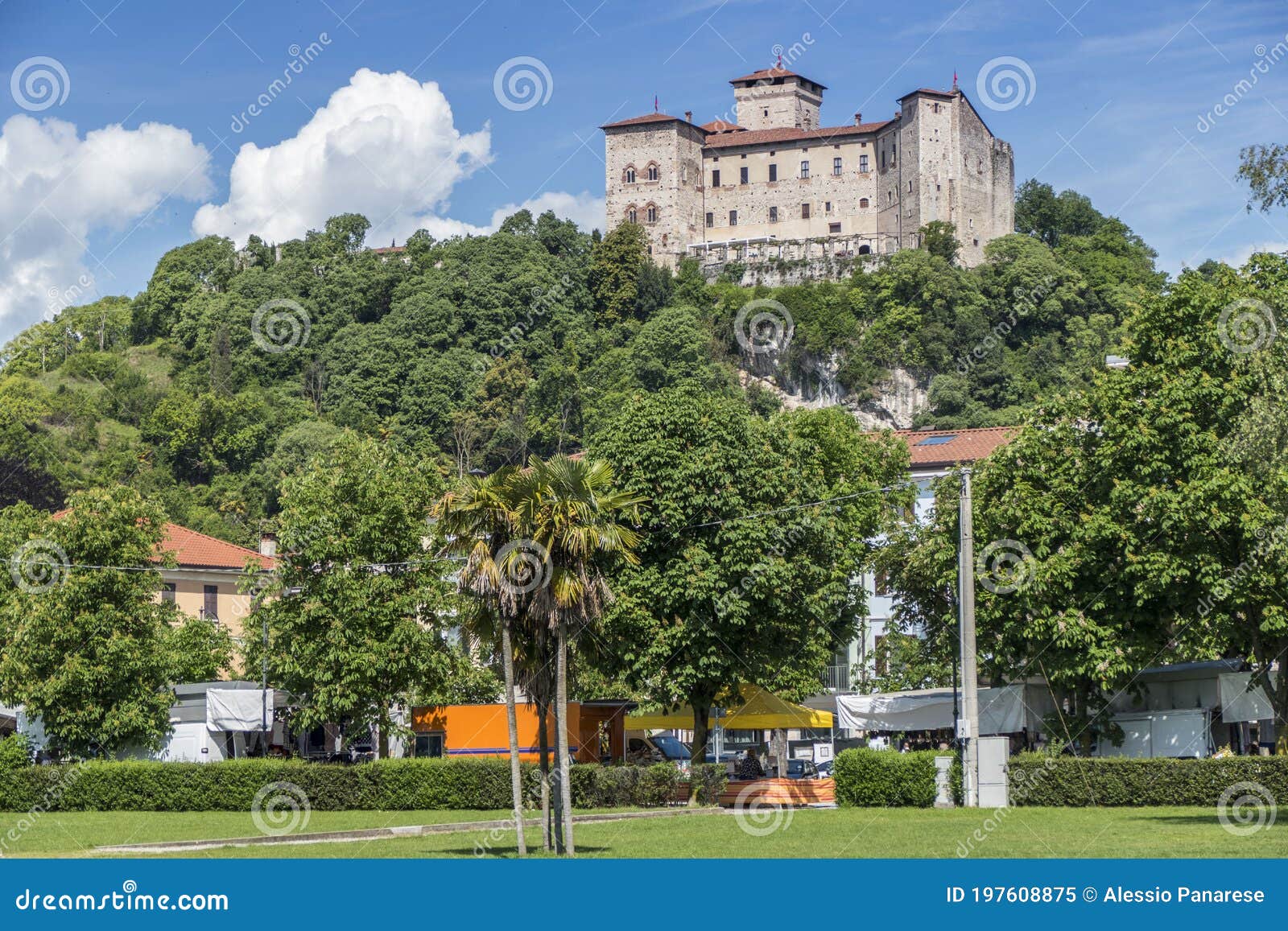 Landscape of Angera and His Castle in the Top of the Hill Stock Image ...