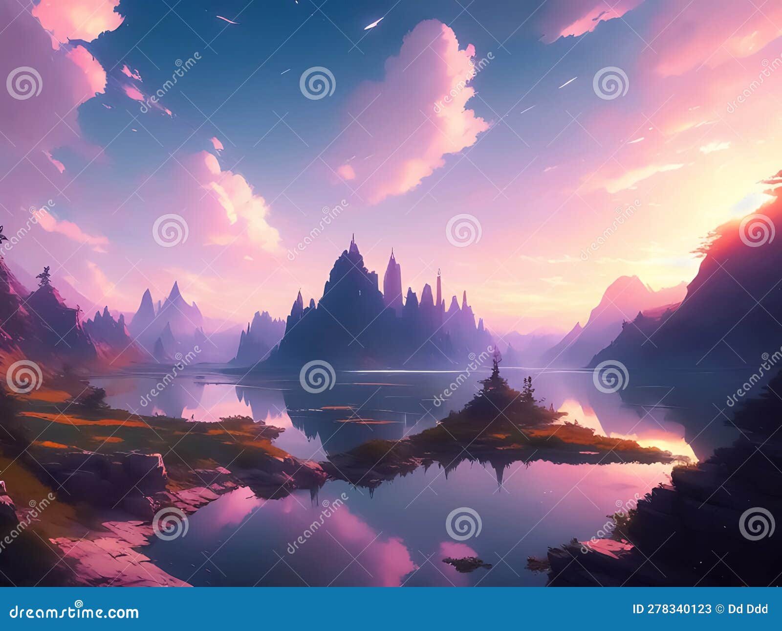 Landscape anime style stock illustration. Illustration of afterglow ...