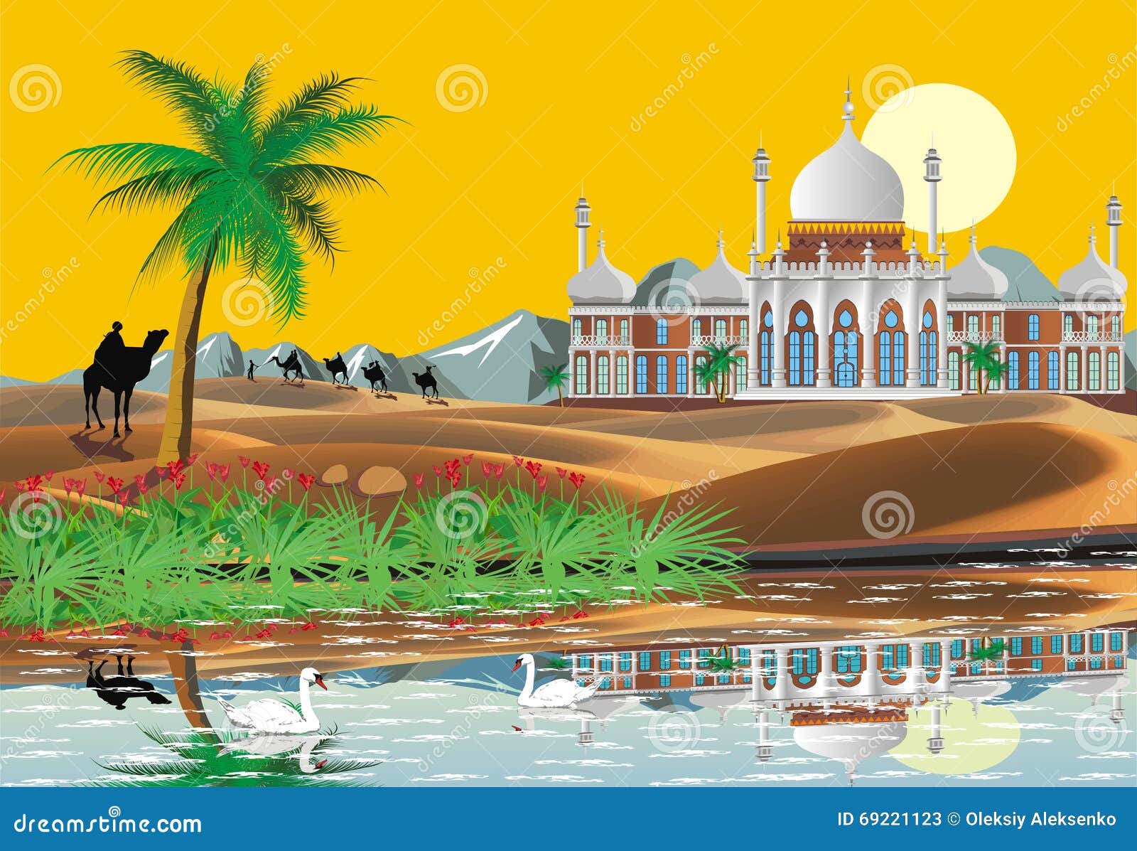 Landscape. Arab Palace in the Desert. an Oasis in the Desert Stock ...