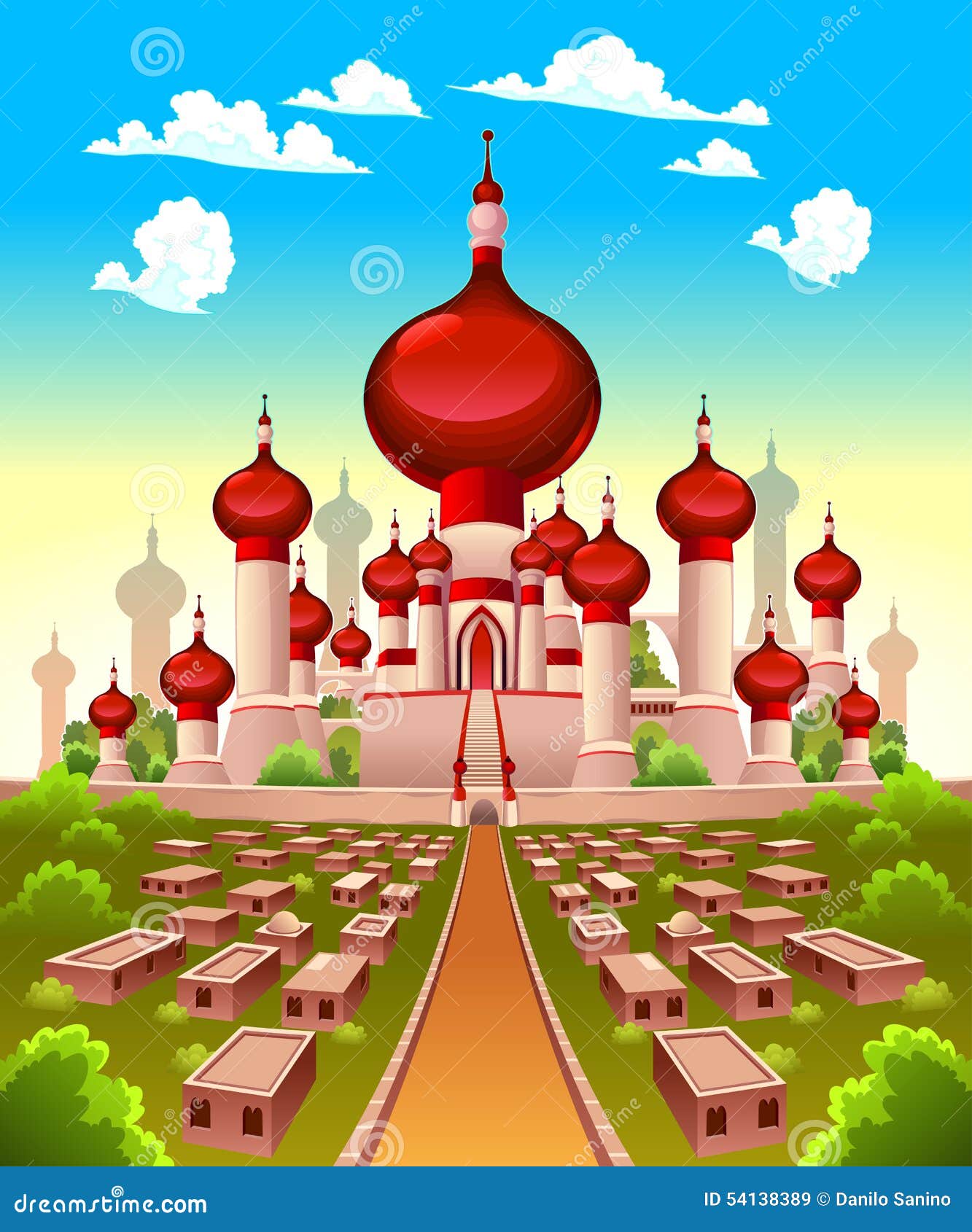 Landscape with Arabian Castle Stock Vector - Illustration of building ...