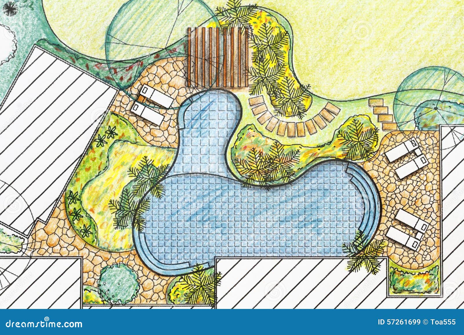 Landscape Architect Design Backyard Plan for Villa Stock Image - Image ...