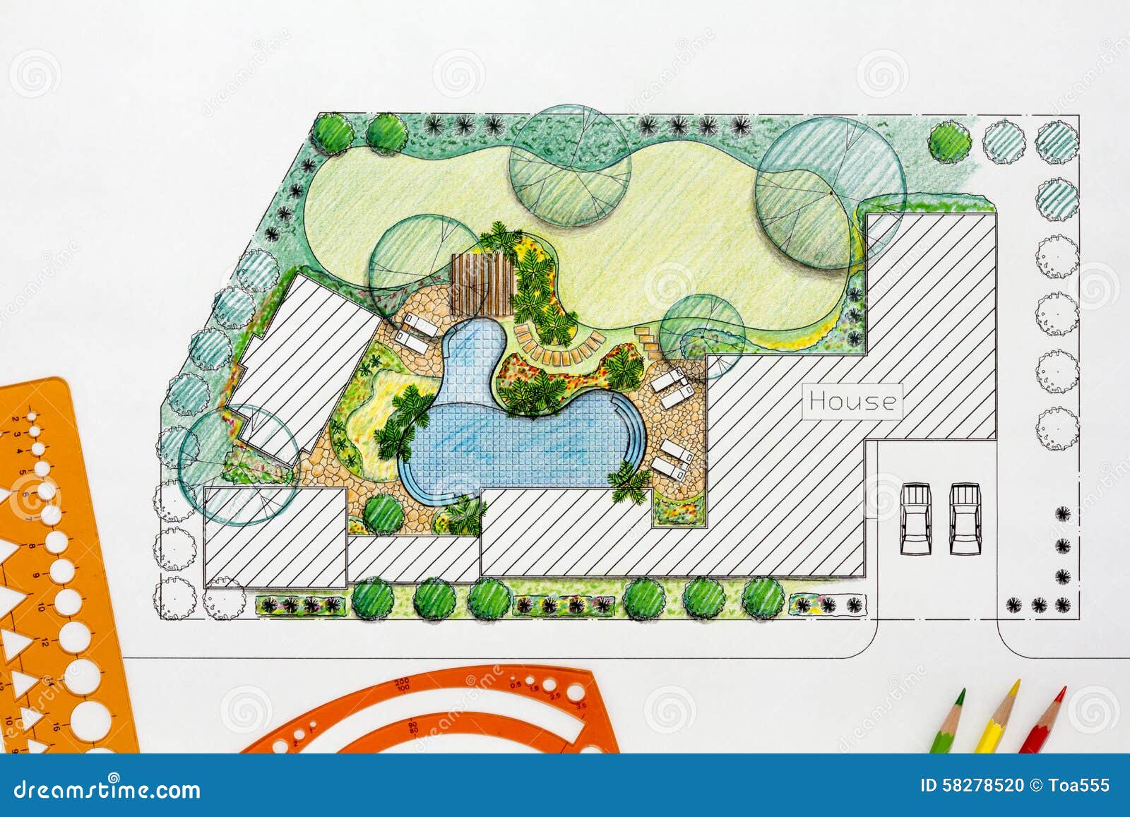 Landscape Architect Design Backyard Plan for Villa Stock Photo - Image ...