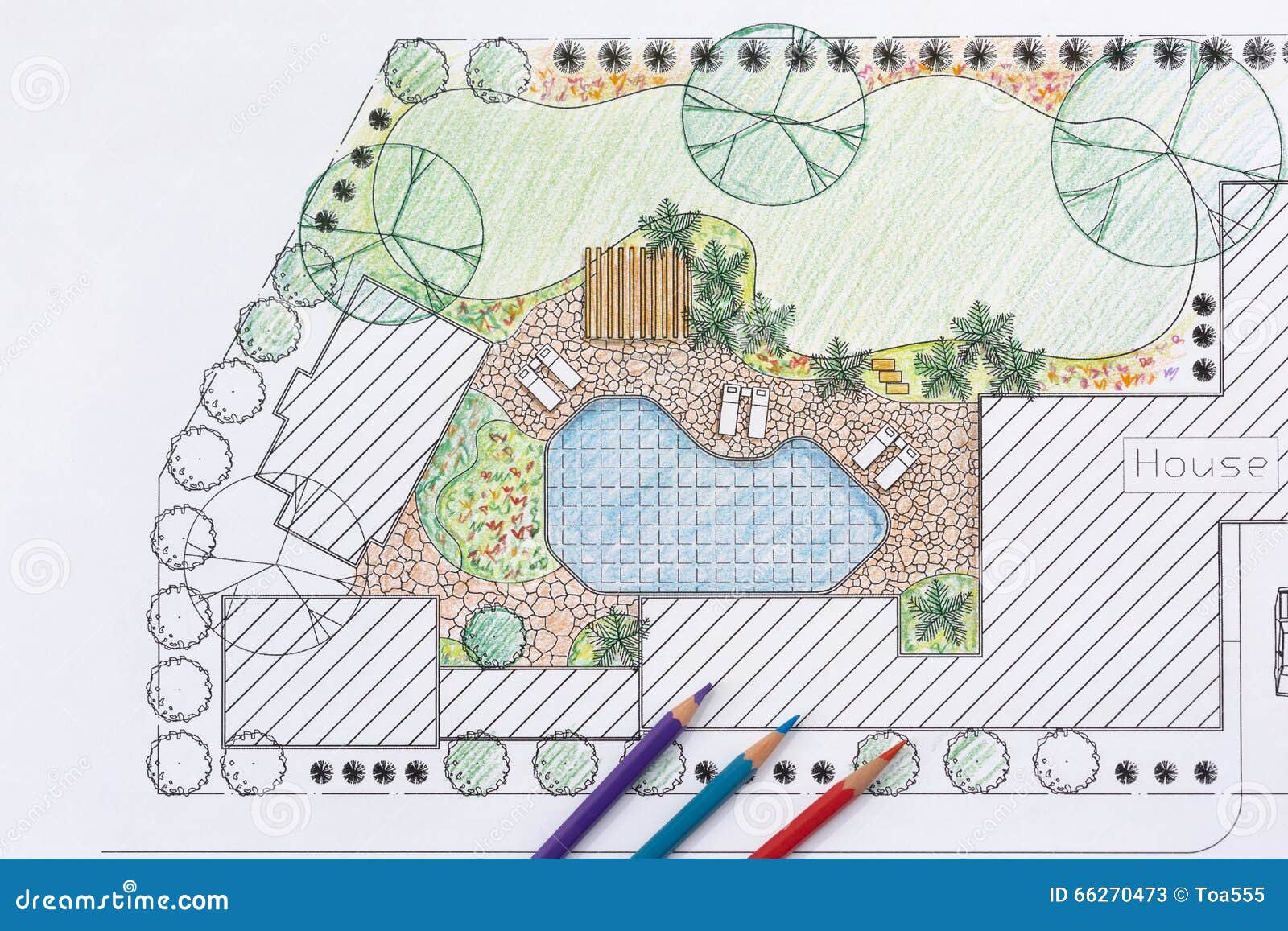 Landscape Architect Design Backyard Plan for Villa Stock Image - Image ...