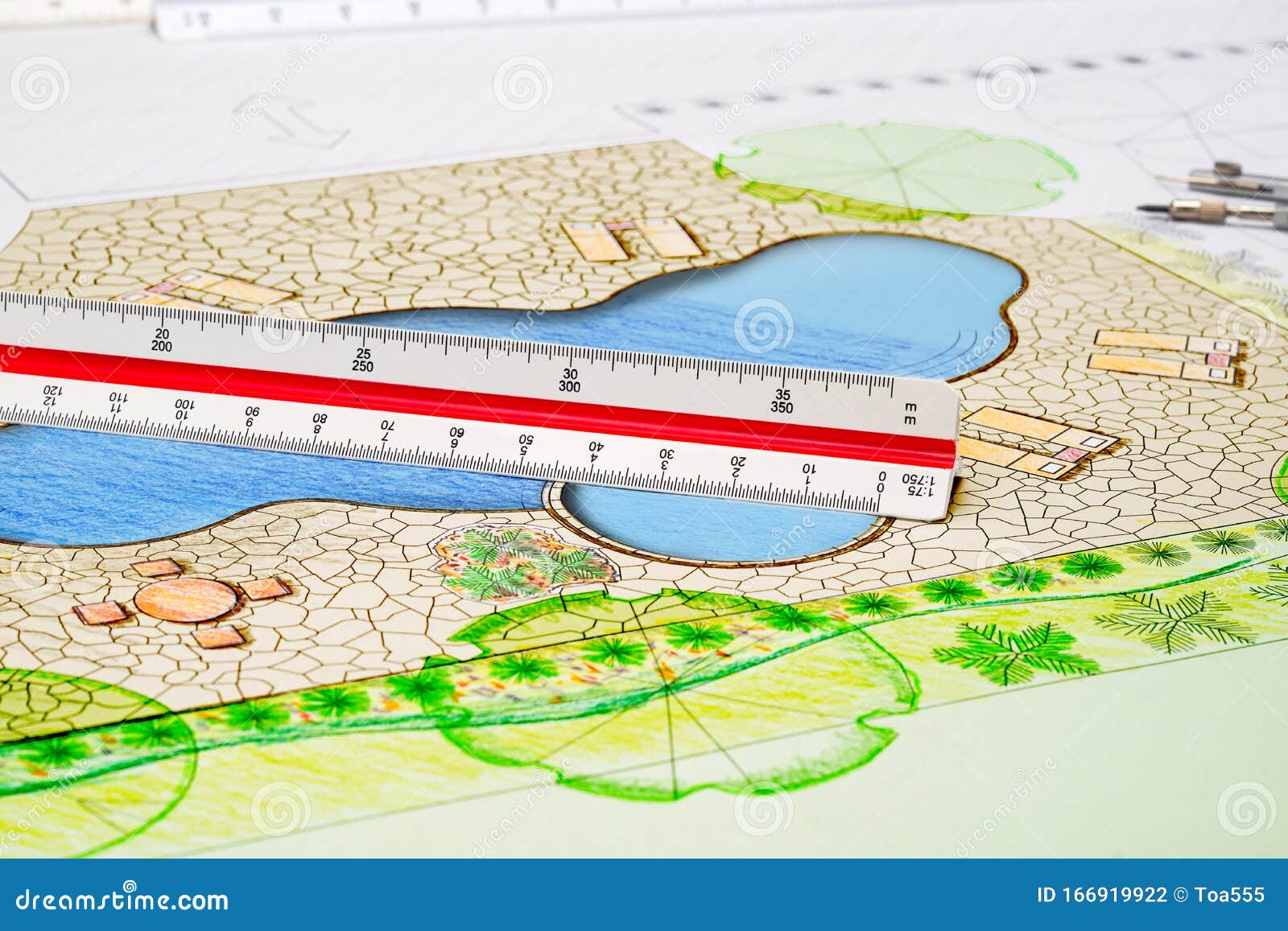 Landscape Architect Design Backyard Pool Plan with Metric Scale Ruler ...