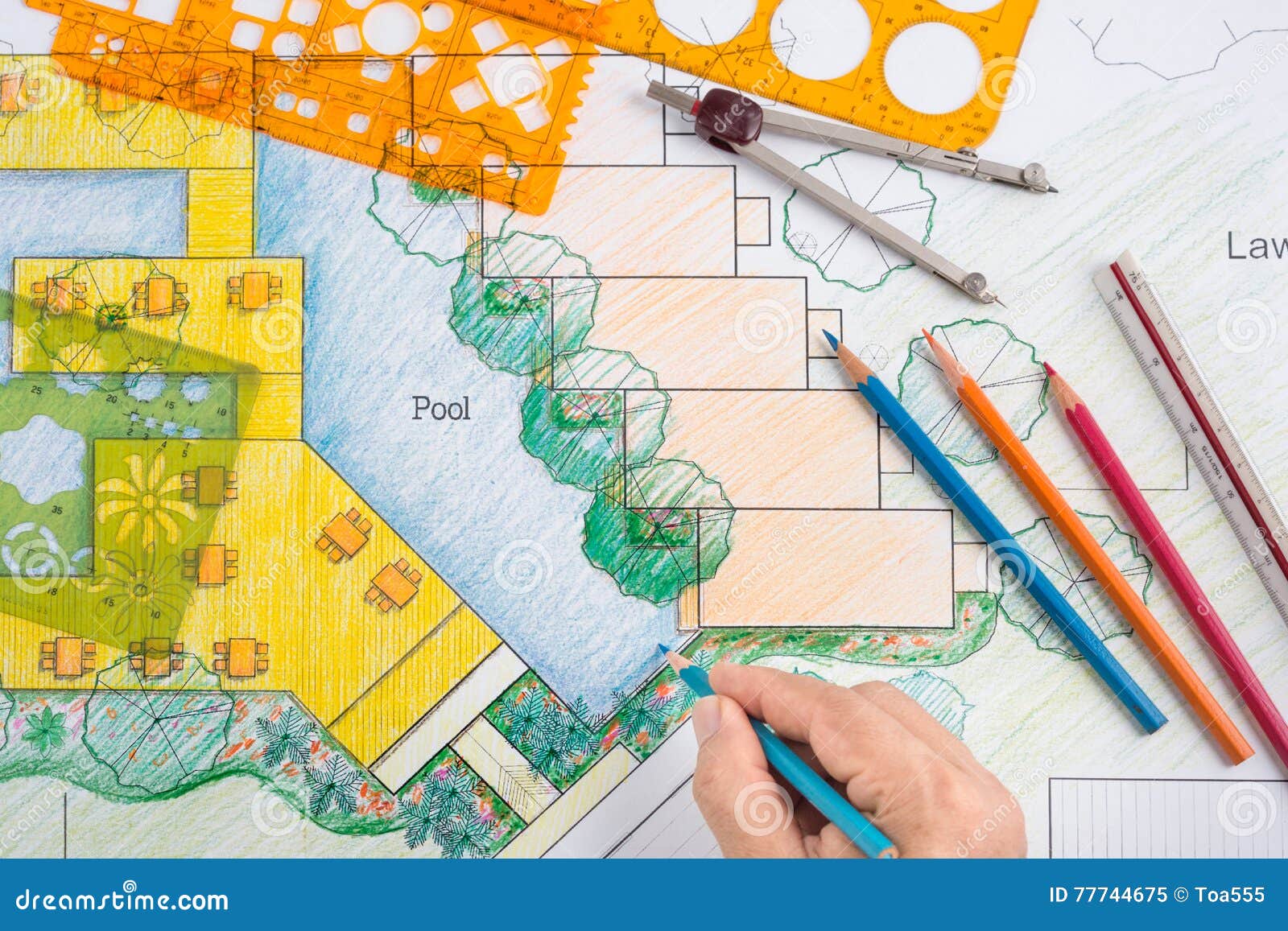 Landscape Architect Design Hotel Resort Plan Stock Image - Image of ...