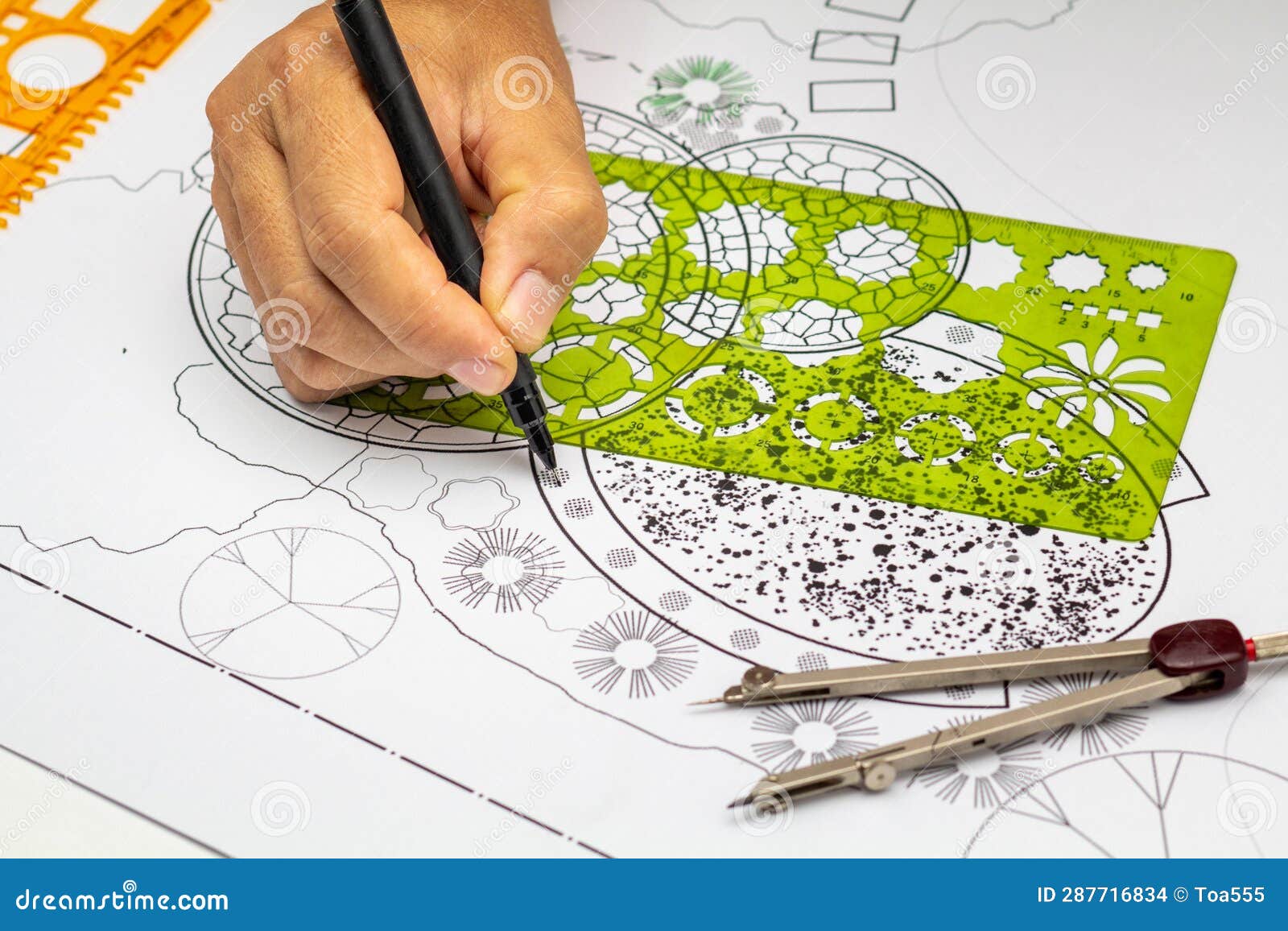 Landscape Architect Student Learning Design Backyard Patio Plan Stock ...