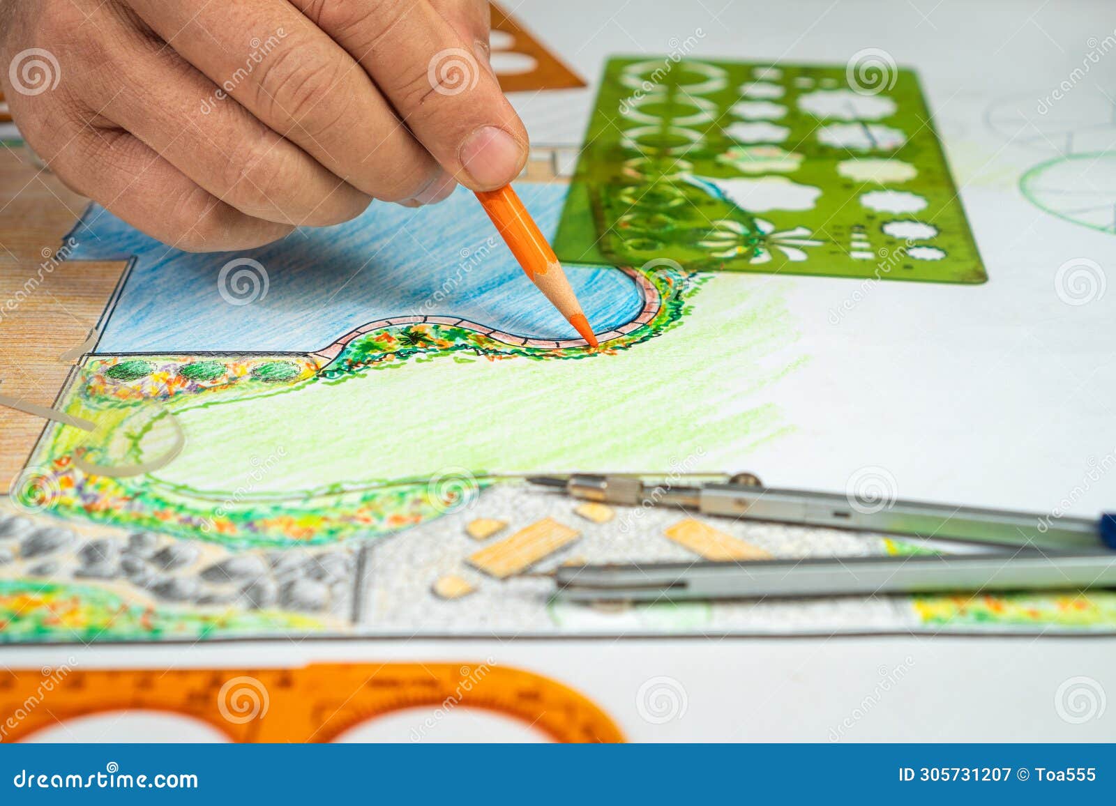 Landscape Architect Student Learning Garden Plan Design by Hand Drawing ...