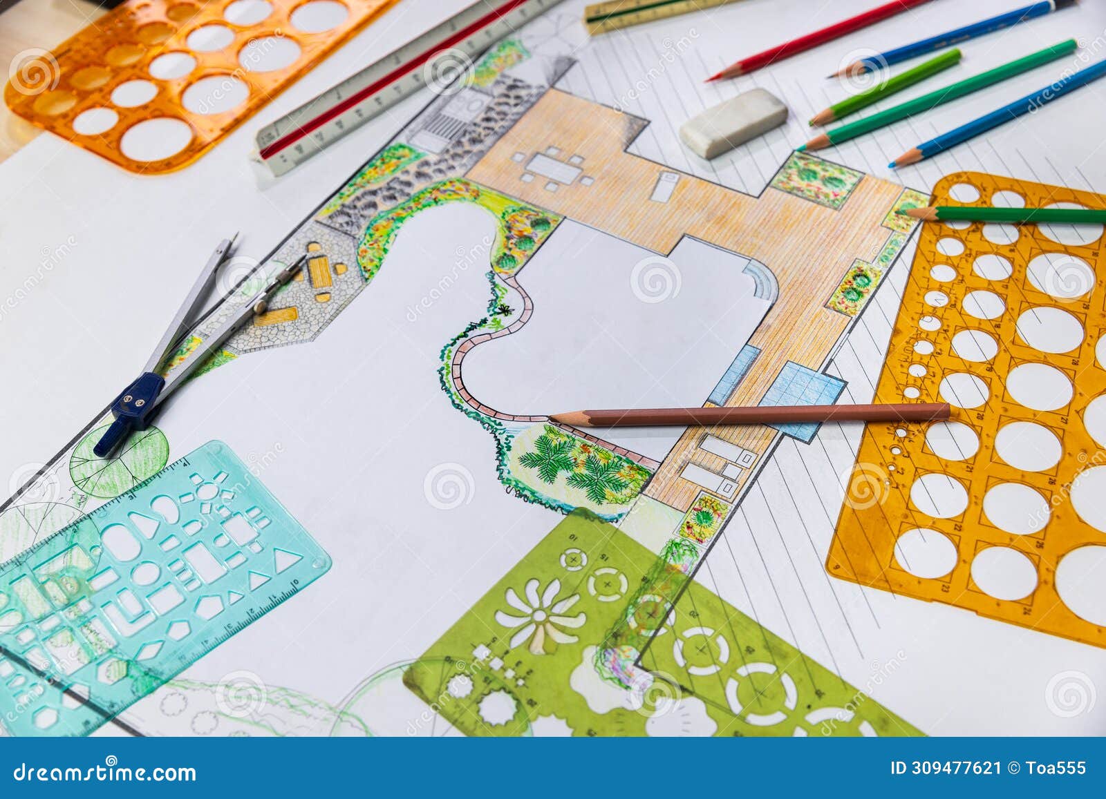 Landscape Architect Student Learning Green Garden Plan Design by Hand ...