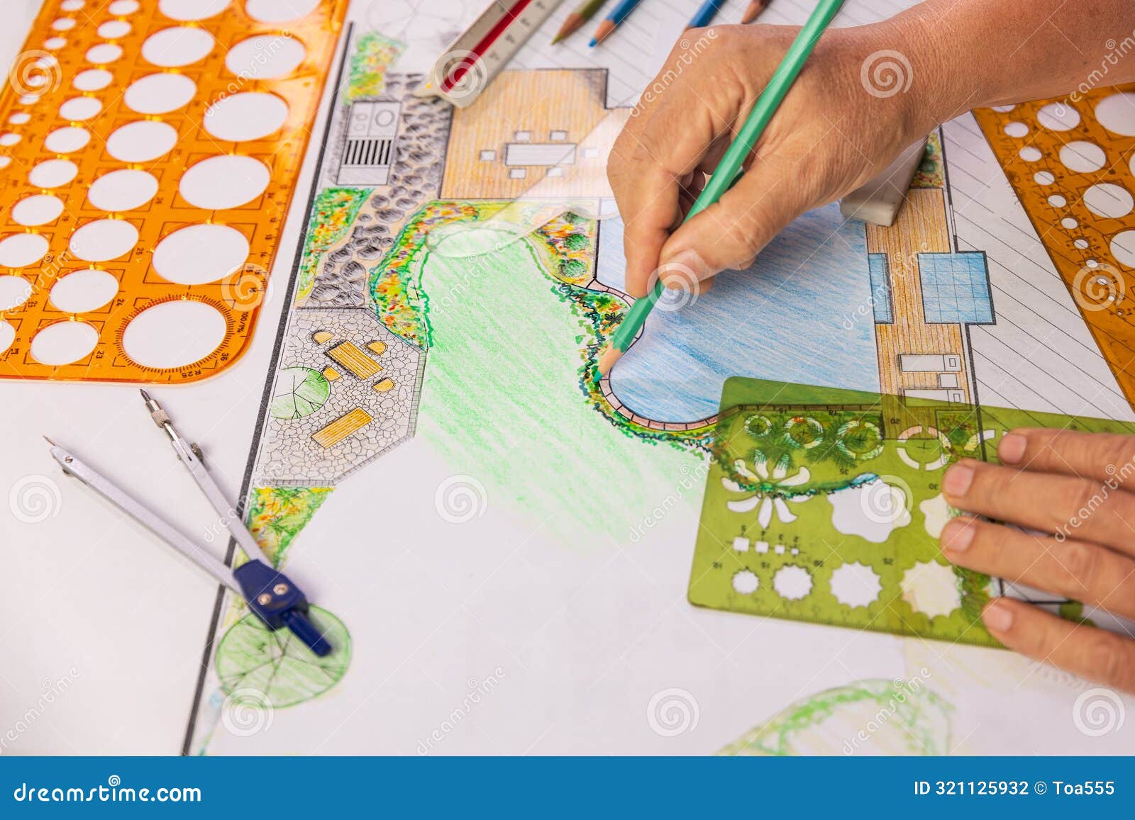 Landscape Architect Student Learning Garden Plan Design by Hand Drawing ...