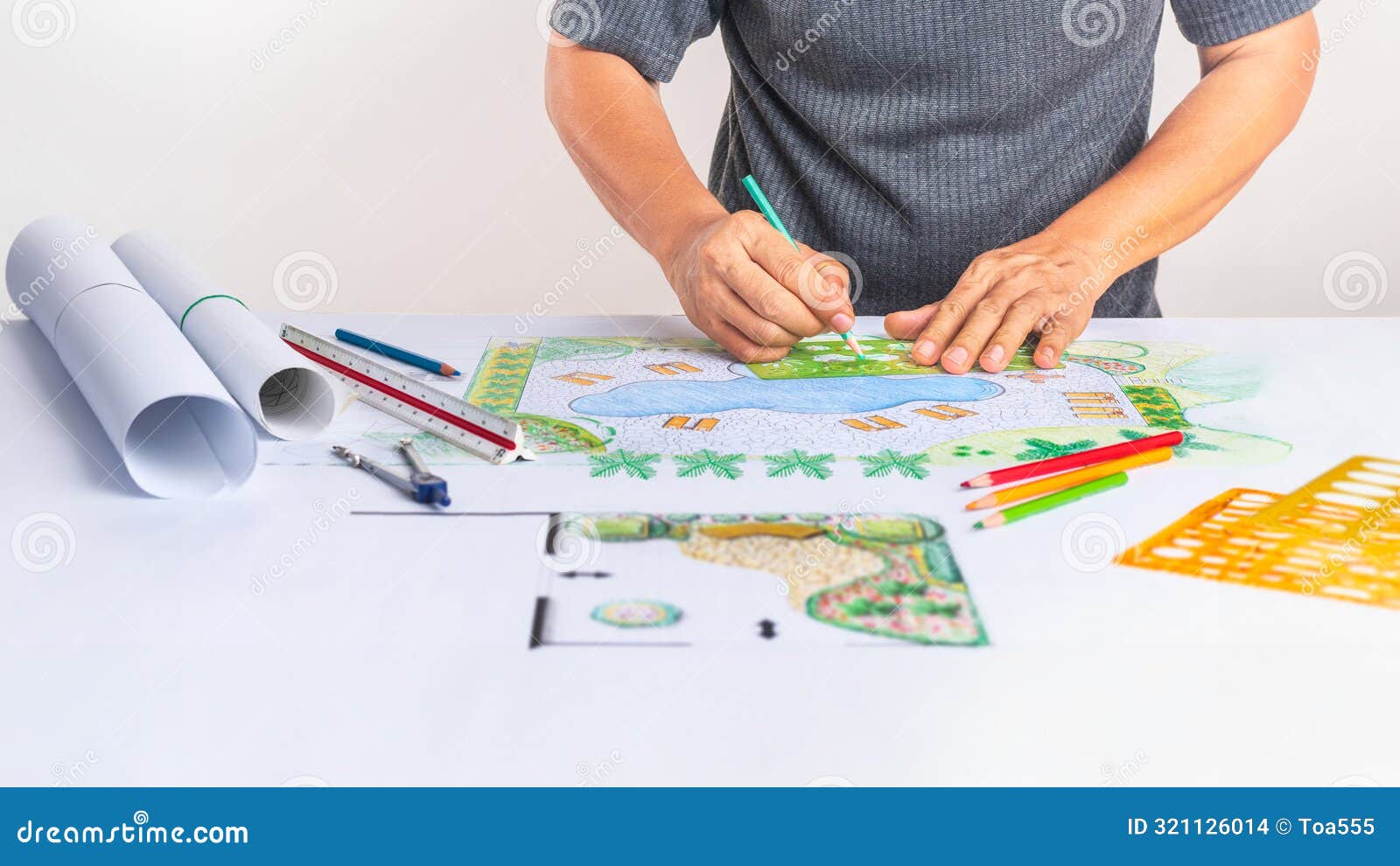 Landscape Architect Student Learning Garden Plan Design by Hand Drawing ...