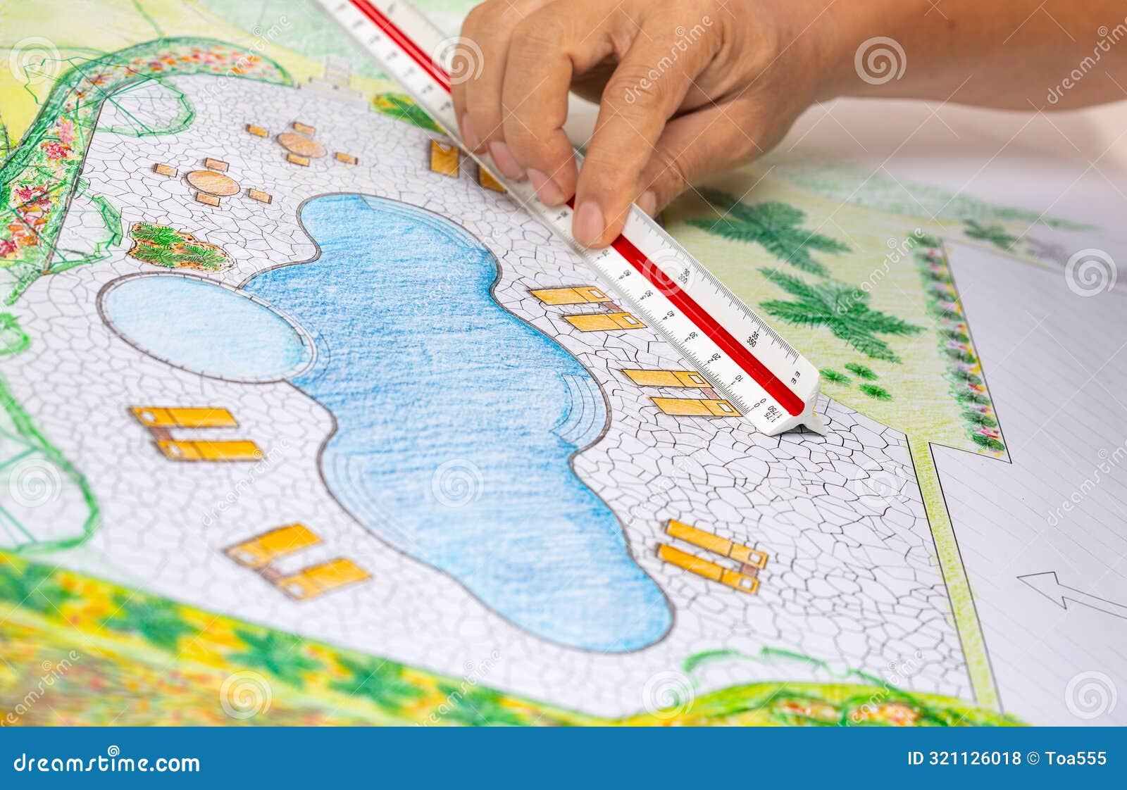 Landscape Architect Student Learning Garden Plan Design by Hand Drawing ...