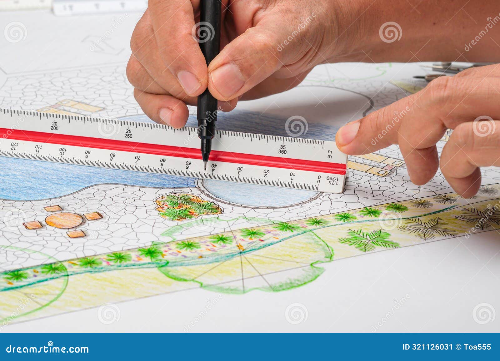 Landscape Architect Student Learning Garden Plan Design by Hand Drawing ...