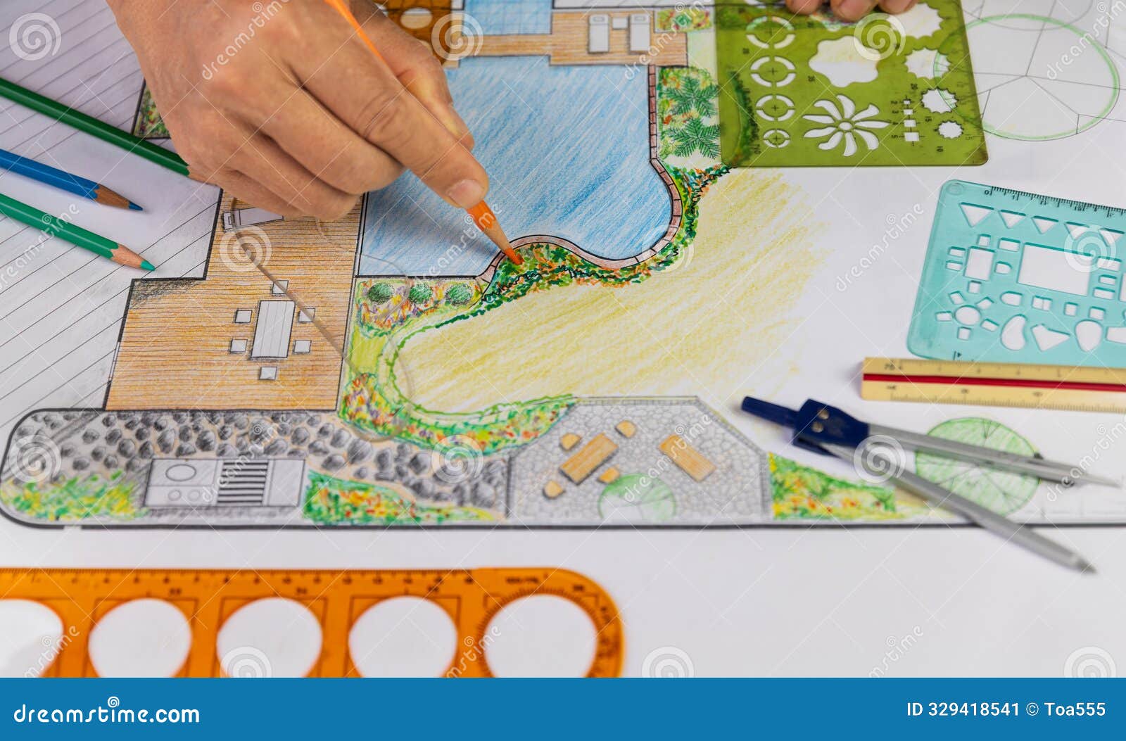 Landscape Architect Student Learning Garden Plan Design by Hand Drawing ...