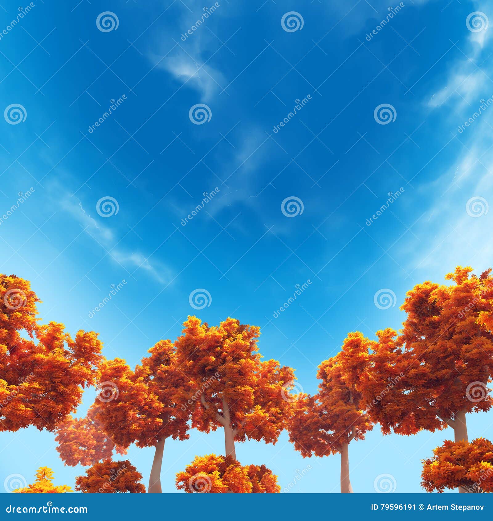 Landscape Background with Autumn Trees. 3d Rendering Stock Illustration ...