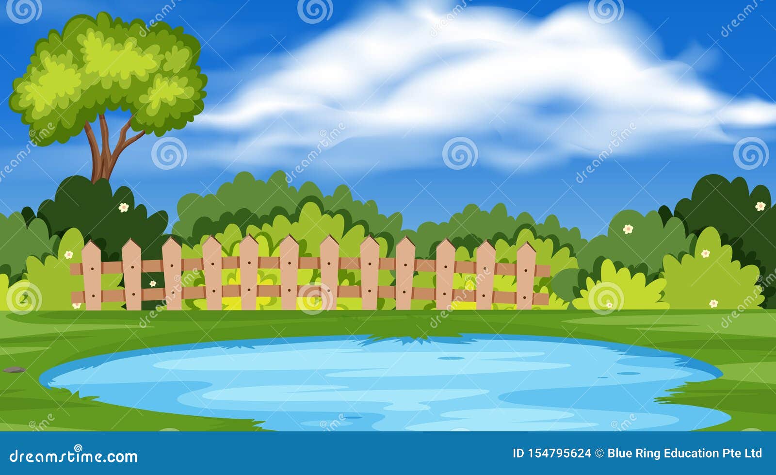 Landscape Background Design with Pond in Park Stock Vector ...