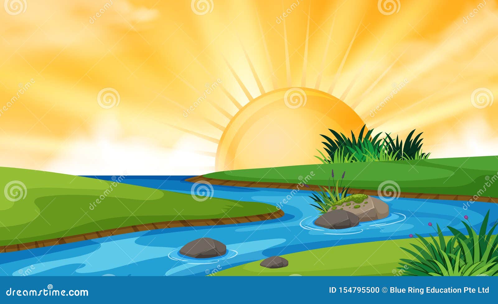 Landscape Background Design of River at Sunset Stock Vector ...