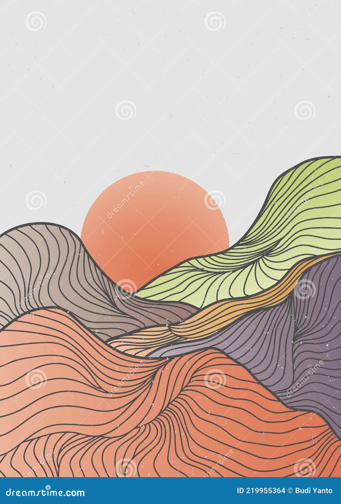 Landscape Background with Line Art Pattern Vector. Abstract Mountain ...