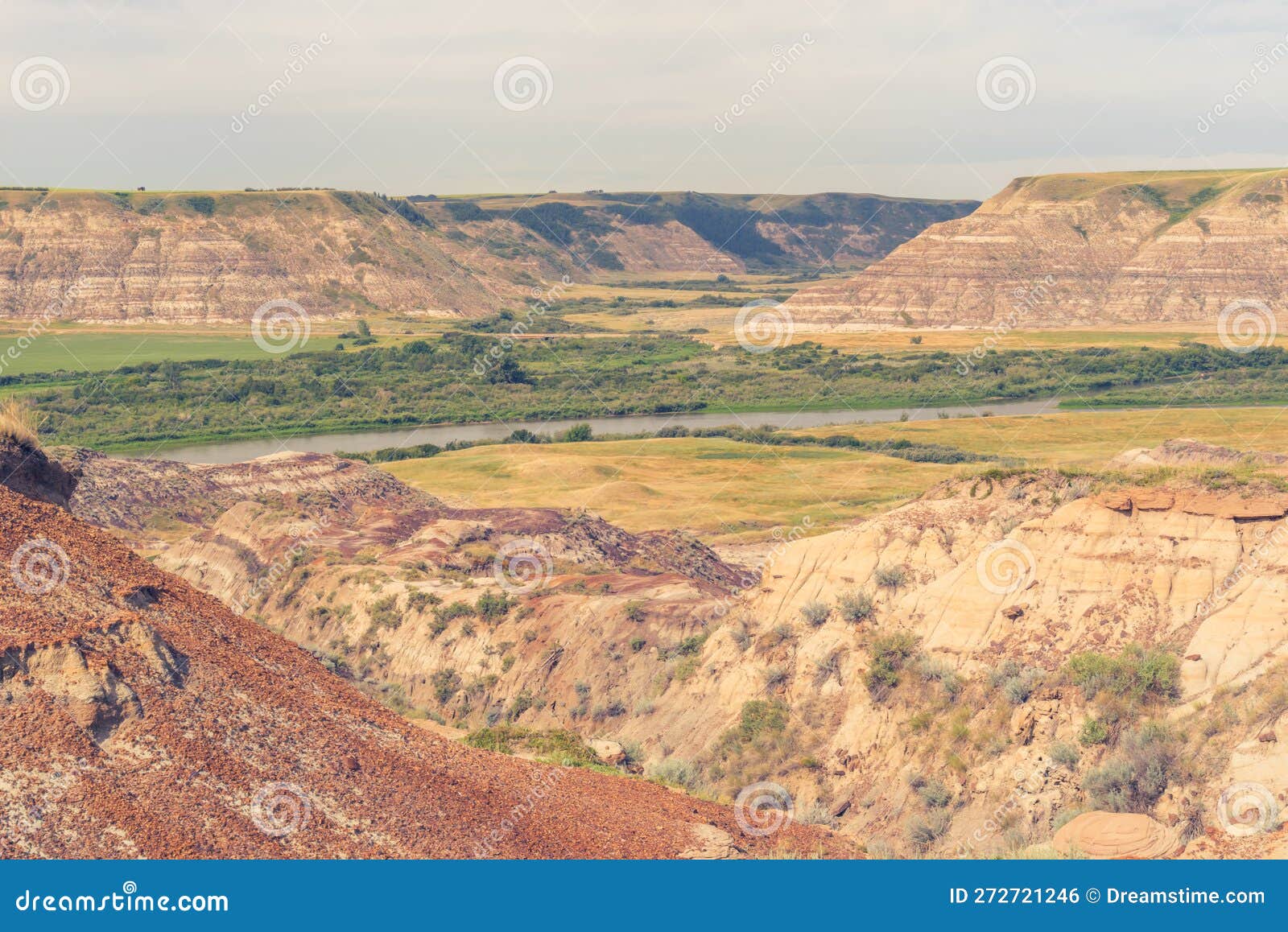 Landscape of the Badlands of Drumheller with the Red Deer River Stock ...