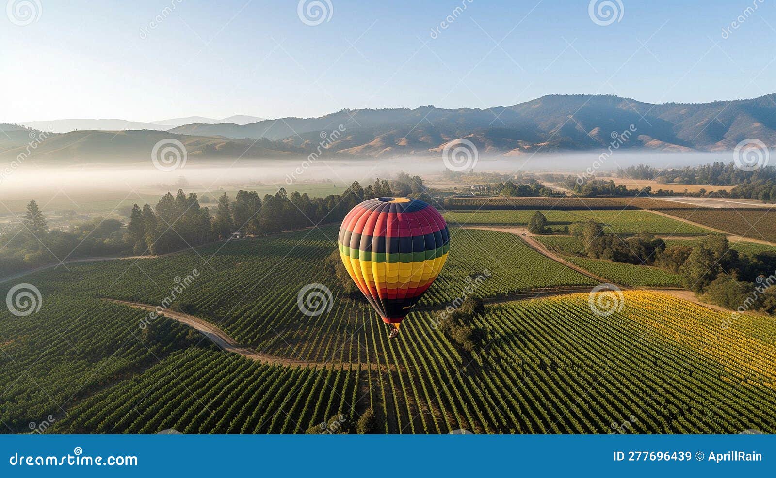 Landscape with a Balloon Over a Field Stock Illustration - Illustration ...